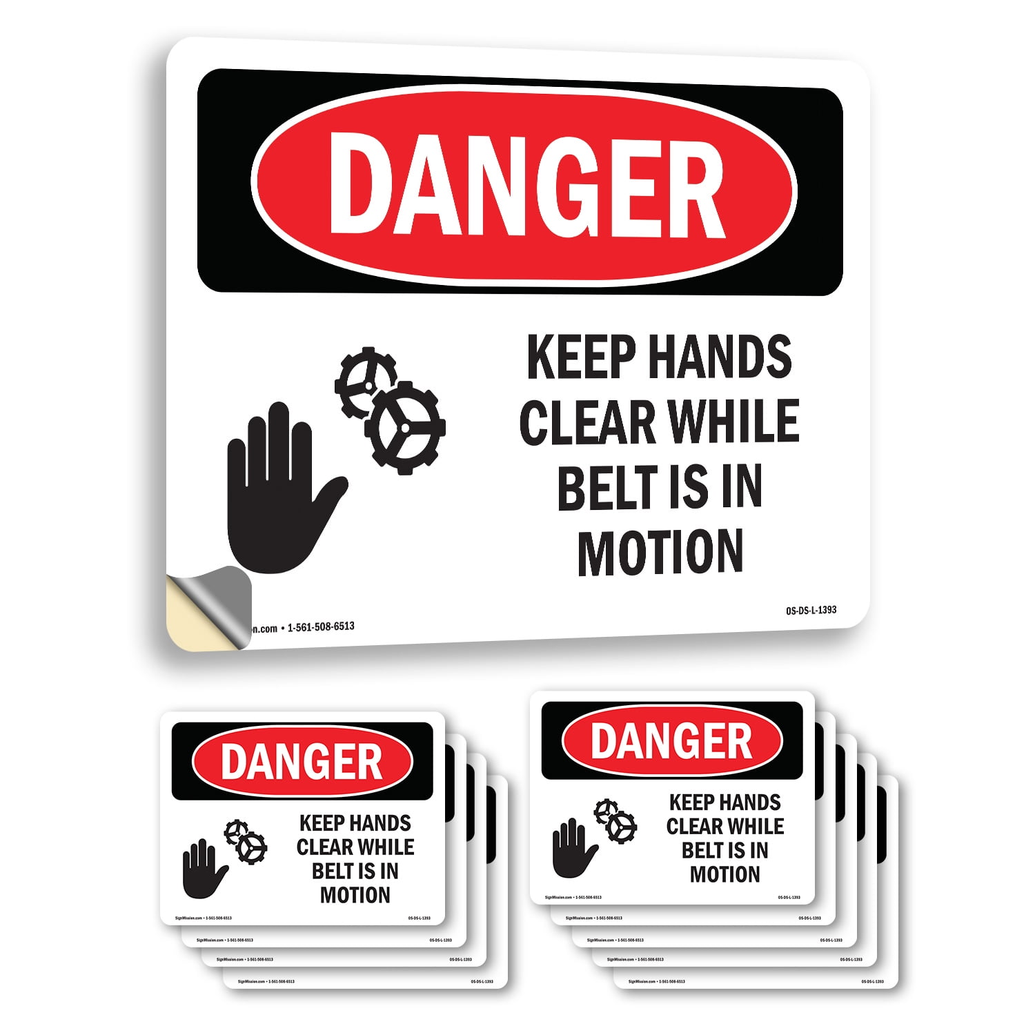 Keep Hands Clear While Belt Is In Motion OSHA Danger Vinyl Decal Label ...