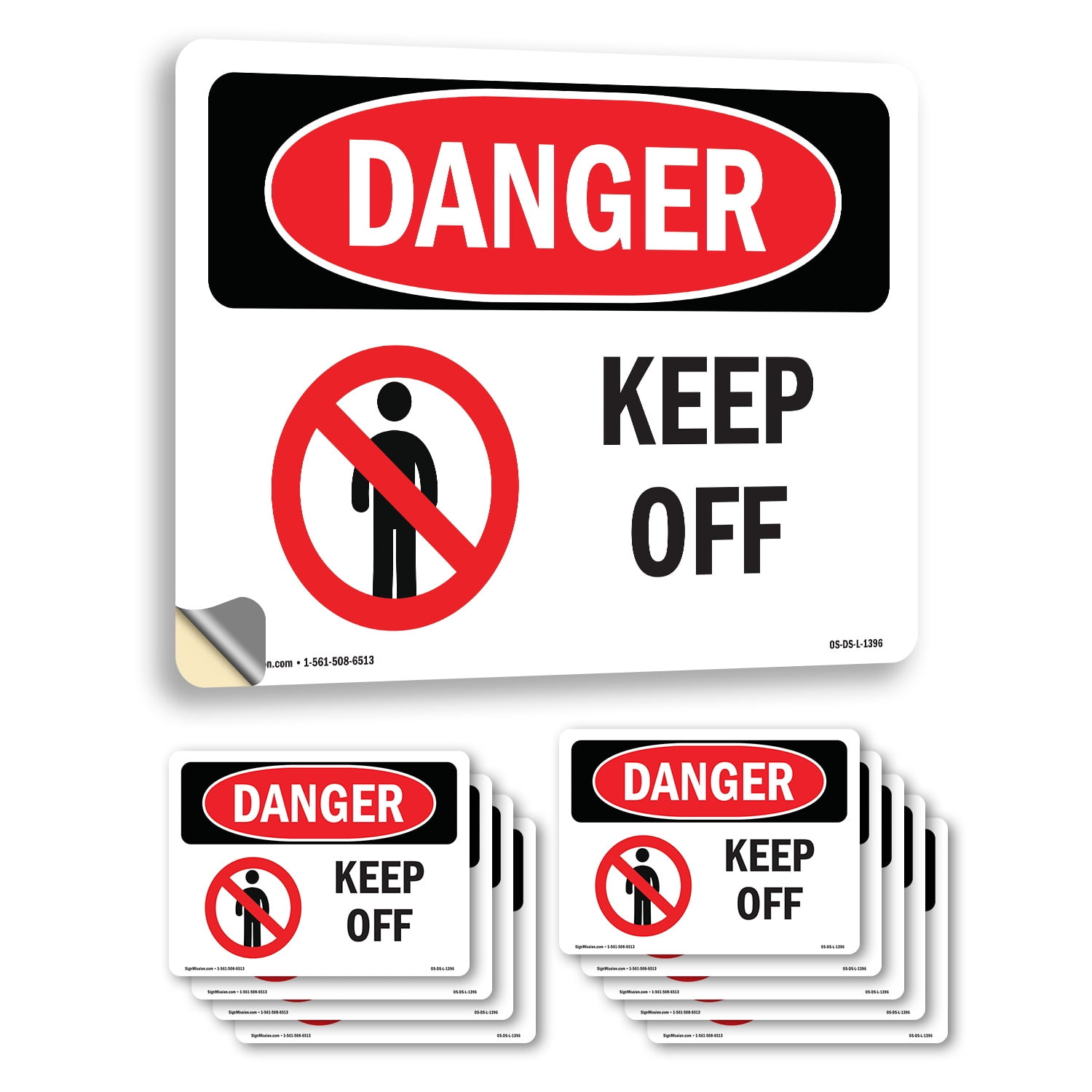 Keep Off OSHA Danger Vinyl Decal Label 18 Inch x 12 Inch - 10 Pack ...