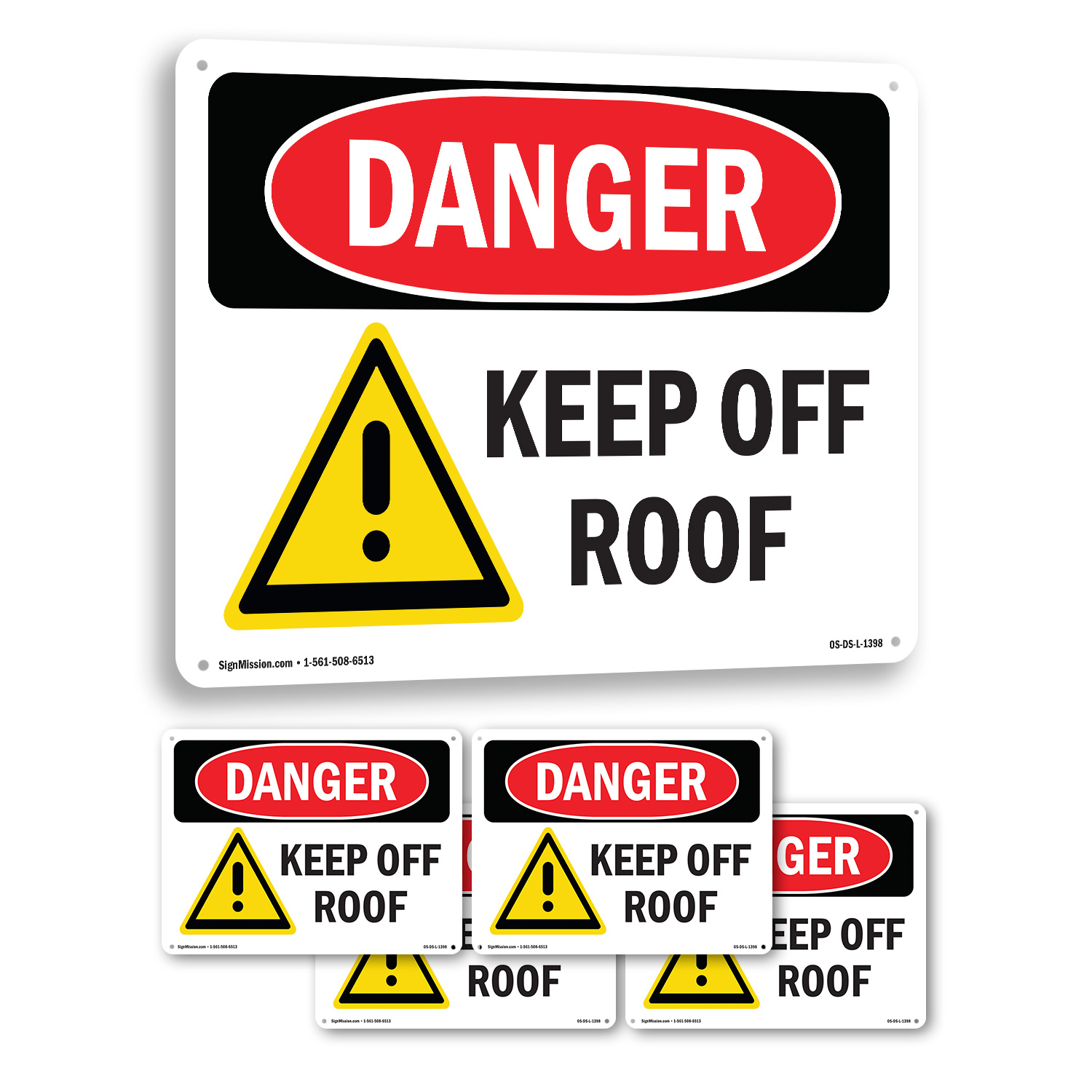 Keep Off Roof OSHA Danger Rigid Plastic Sign 24 Inch x 18 Inch - 5 Pack ...