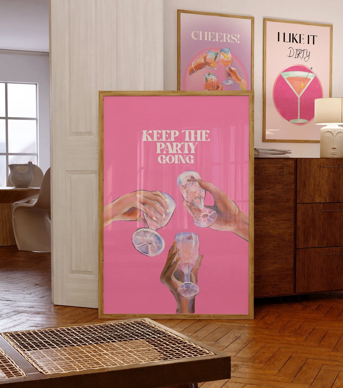 Keep The Pary Going Retro Alcohol Print-Aesthetic Girly Bar Cart Art ...
