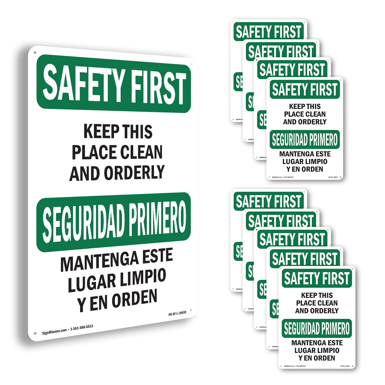 Keep Place Clean Orderly Bilingual OSHA SAFETY FIRST Rigid Plastic Sign ...