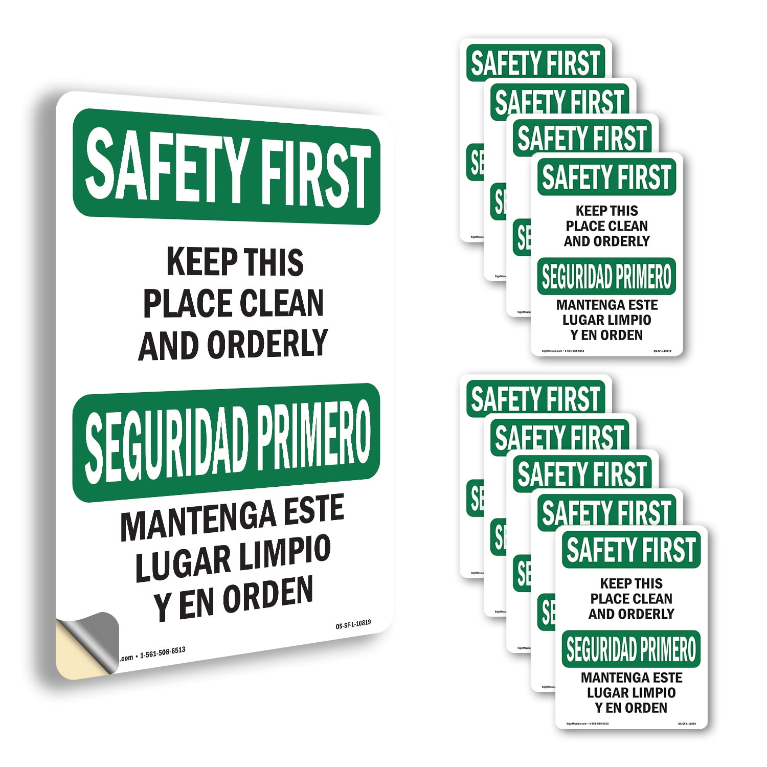 Keep Place Clean Orderly Bilingual OSHA SAFETY FIRST Vinyl Decal Label ...