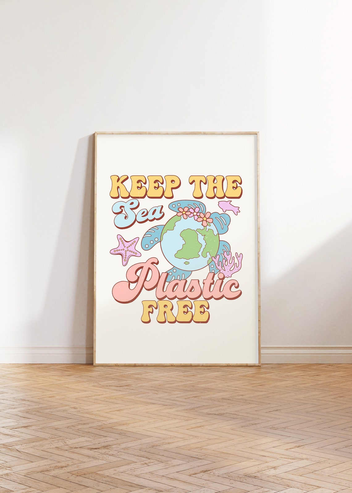 Keep The Sea Plastic Free, Retro Positive Quote Print, Earth Day Art ...