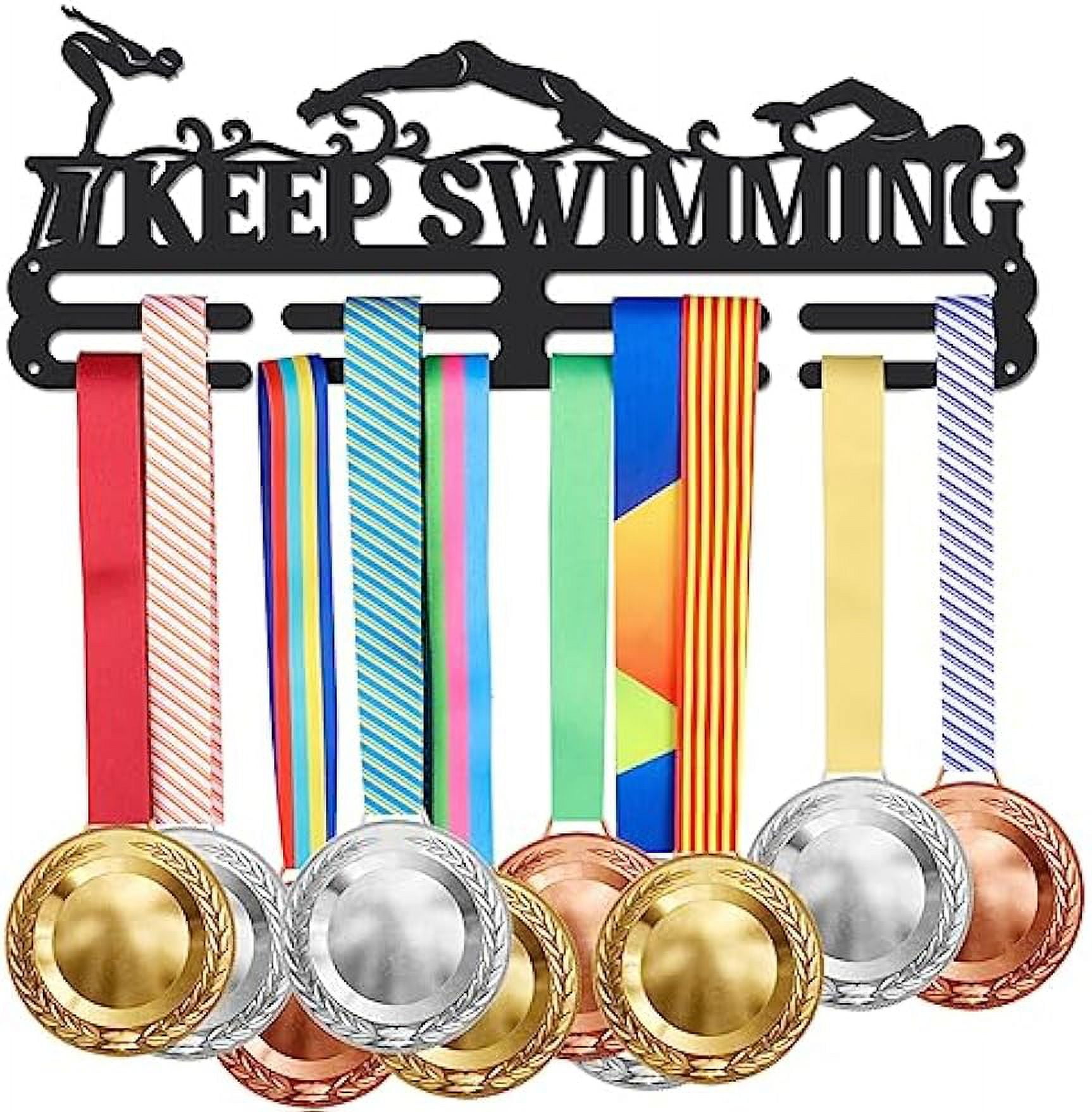 Keep Swimming Medal Hanger Display Waves Medals Display Rack Wall Mount ...