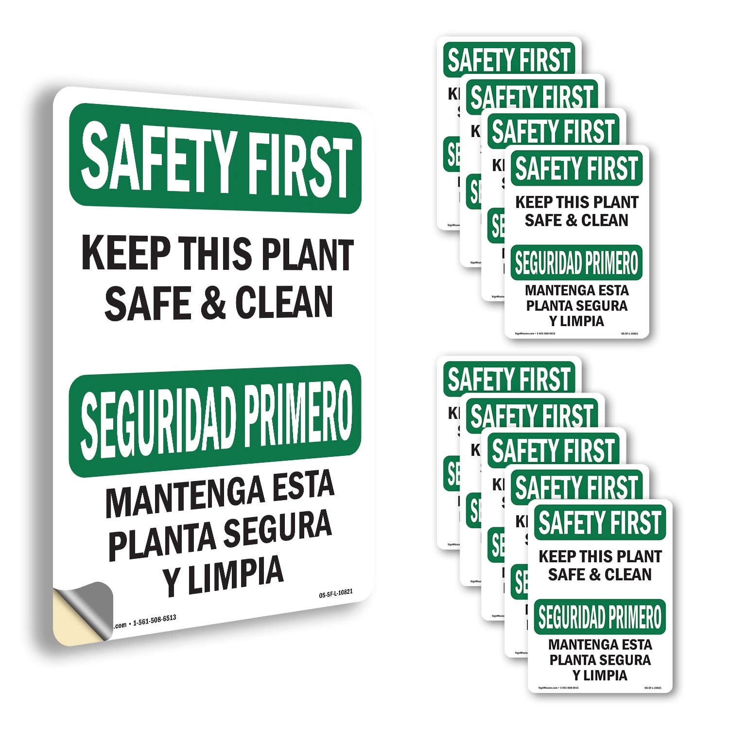 Keep This Plant Safe And Clean Bilingual OSHA SAFETY FIRST Vinyl Decal Label 18 Inch x 12 Inch ...