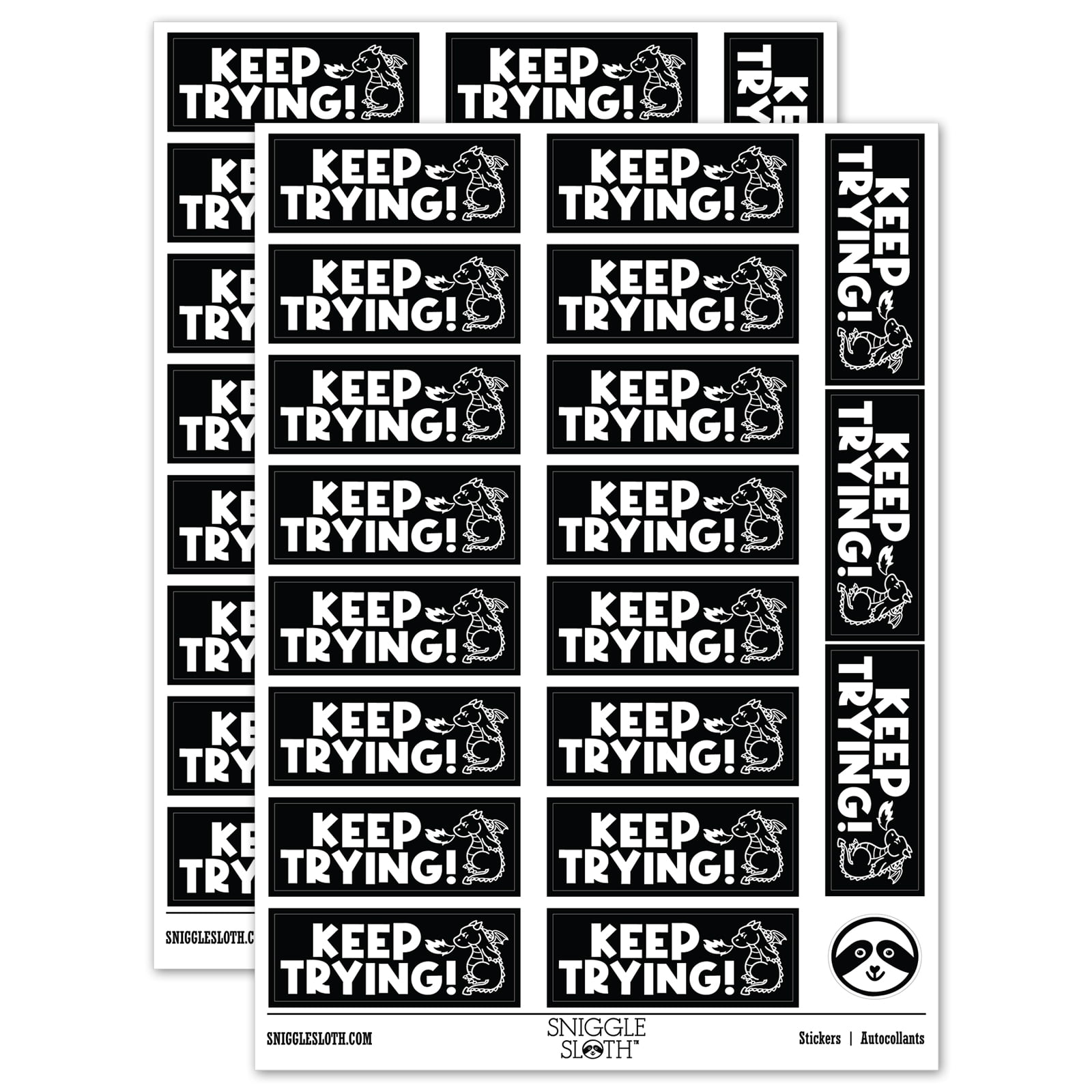 Keep Trying Dragon Teacher Student School Sticker Set - Black - Gloss ...