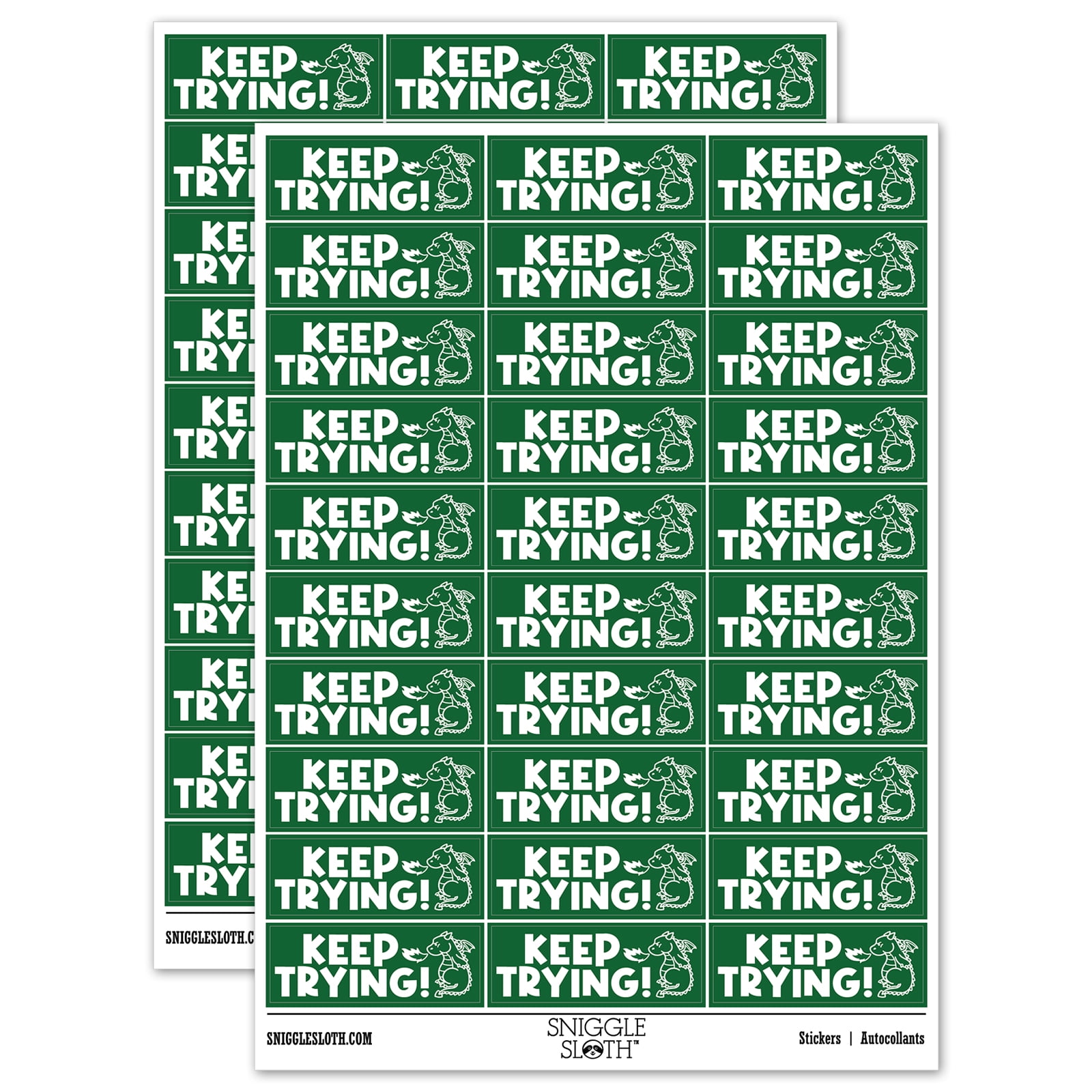Keep Trying Dragon Teacher Student School Sticker Set - Dark Green ...
