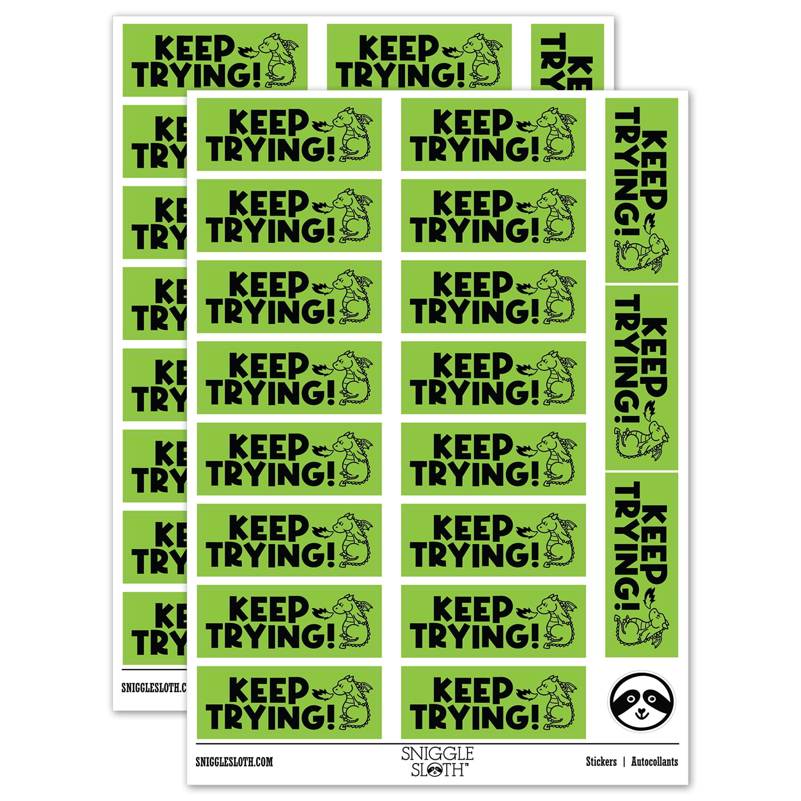 Keep Trying Dragon Teacher Student School Sticker Set - Light Green ...