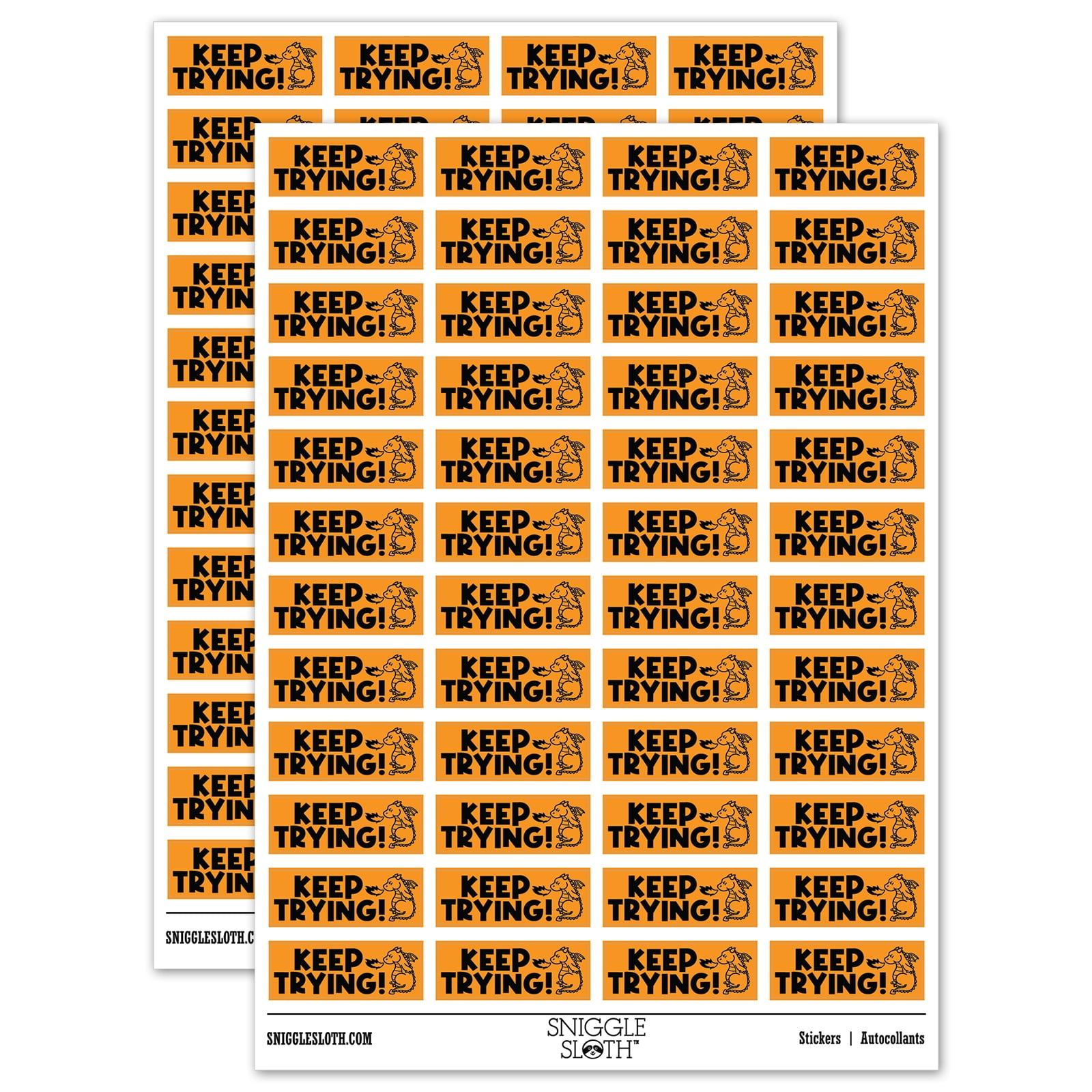 Keep Trying Dragon Teacher Student School Sticker Set - Orange - Gloss ...