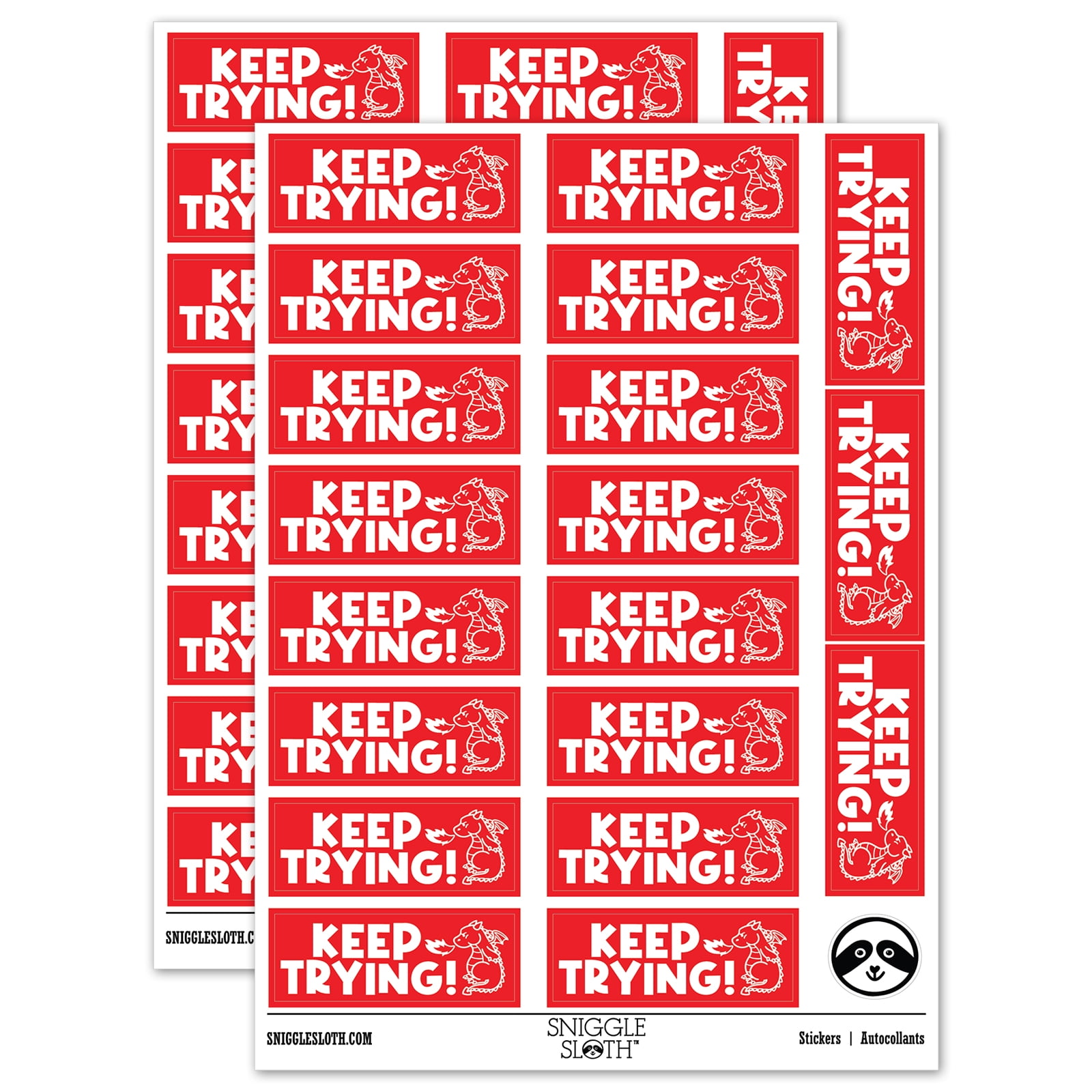 Keep Trying Dragon Teacher Student School Sticker Set - Red - Gloss ...