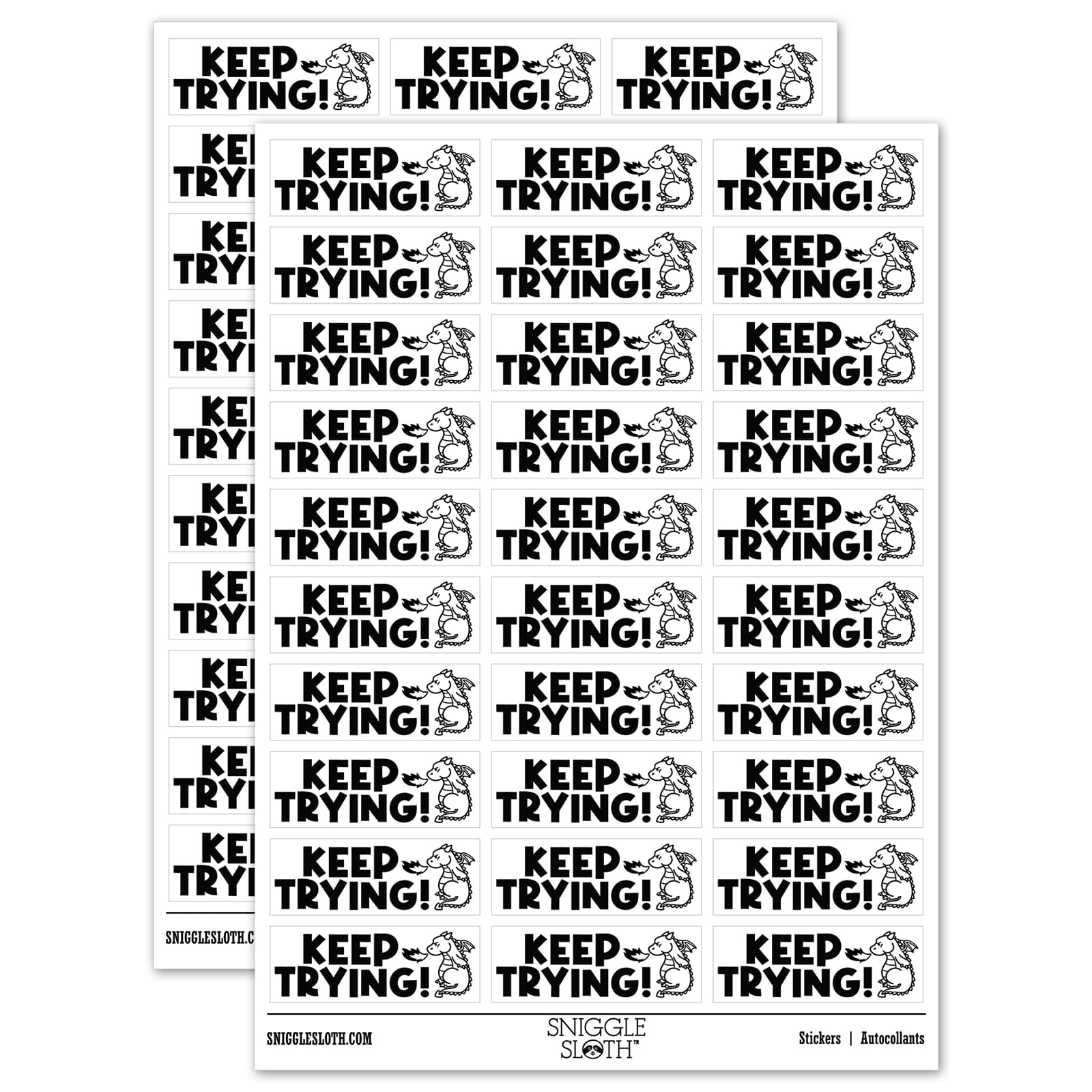 Keep Trying Dragon Teacher Student School Sticker Set - White - Gloss ...