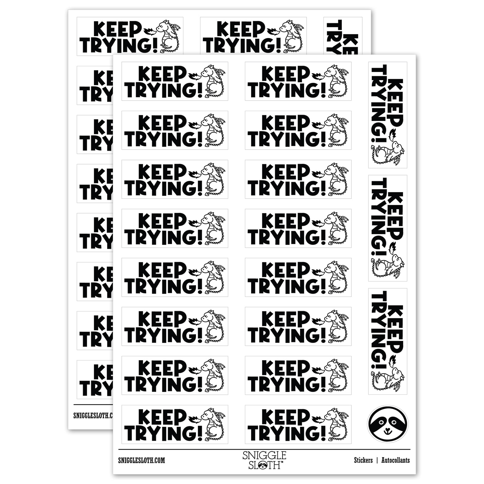 Keep Trying Dragon Teacher Student School Sticker Set - White - Gloss ...