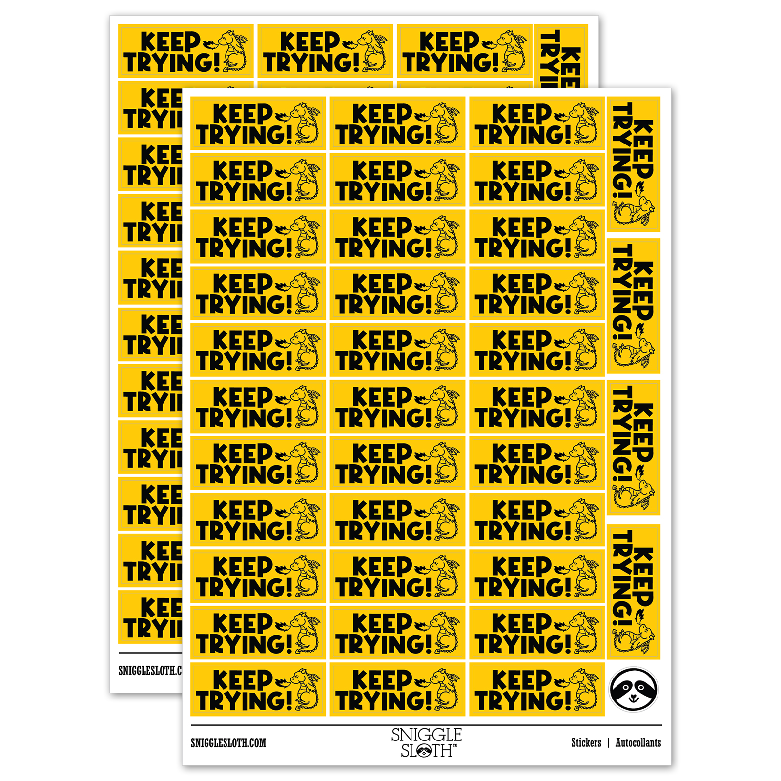 Keep Trying Dragon Teacher Student School Sticker Set - Yellow - Gloss ...