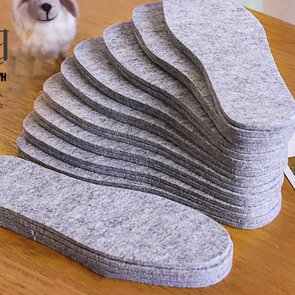 Warm Thick Wool Felt Insoles, Breathable, Sweat Absorbent, Washable for ...