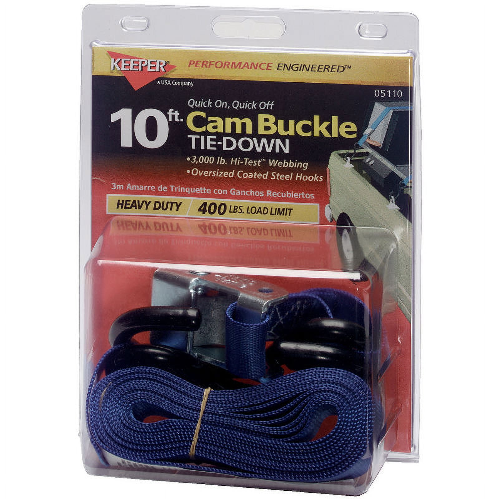 Keeper 05110 Cam Buckle Tie-Down with S-Hook, 10', Each - Walmart.com