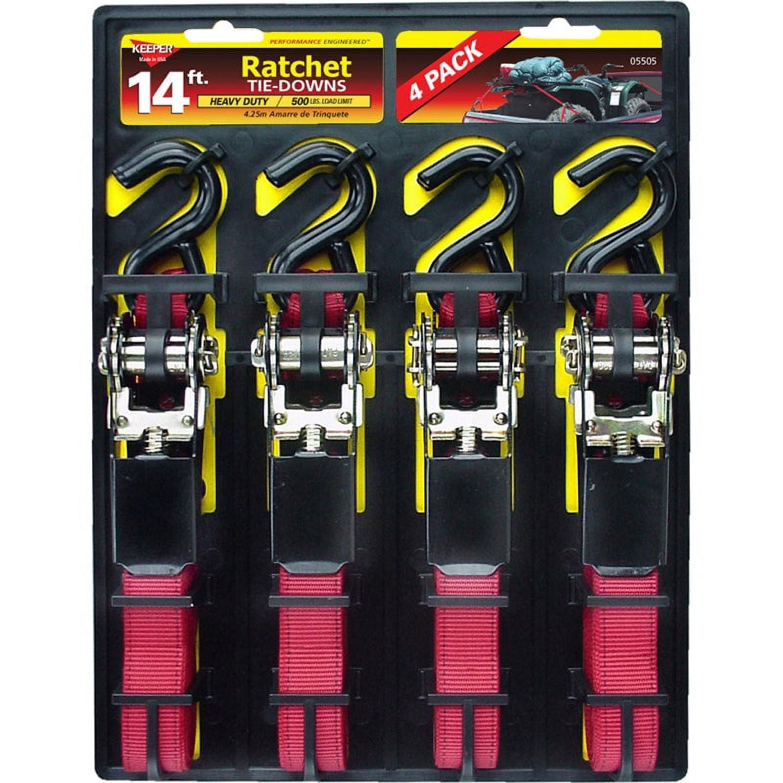 Keeper 05505 Ratchet Tie-Down with S-Hooks, 14' x 1", 4-pack, Each ...