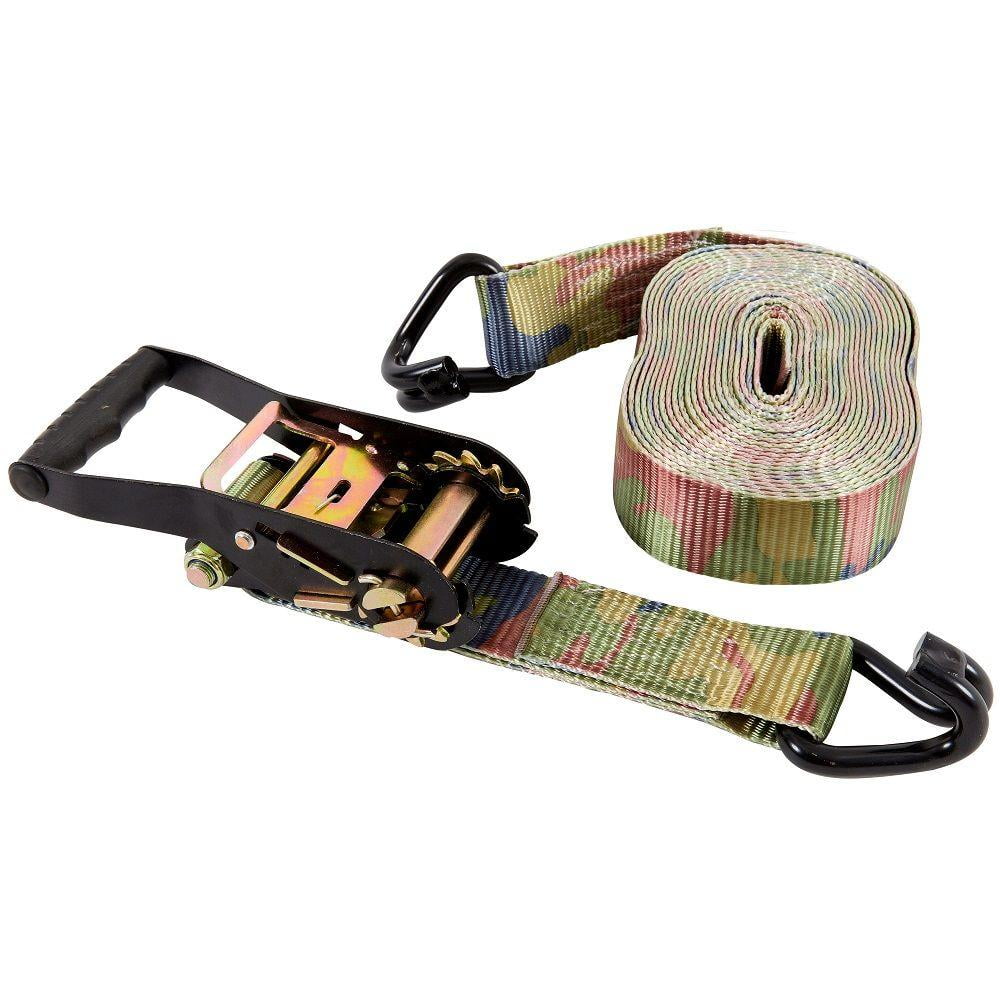 Keeper 47372 Heavy Duty Ratchet Tie-Down with Double J-Hooks, Camo, 27 ...