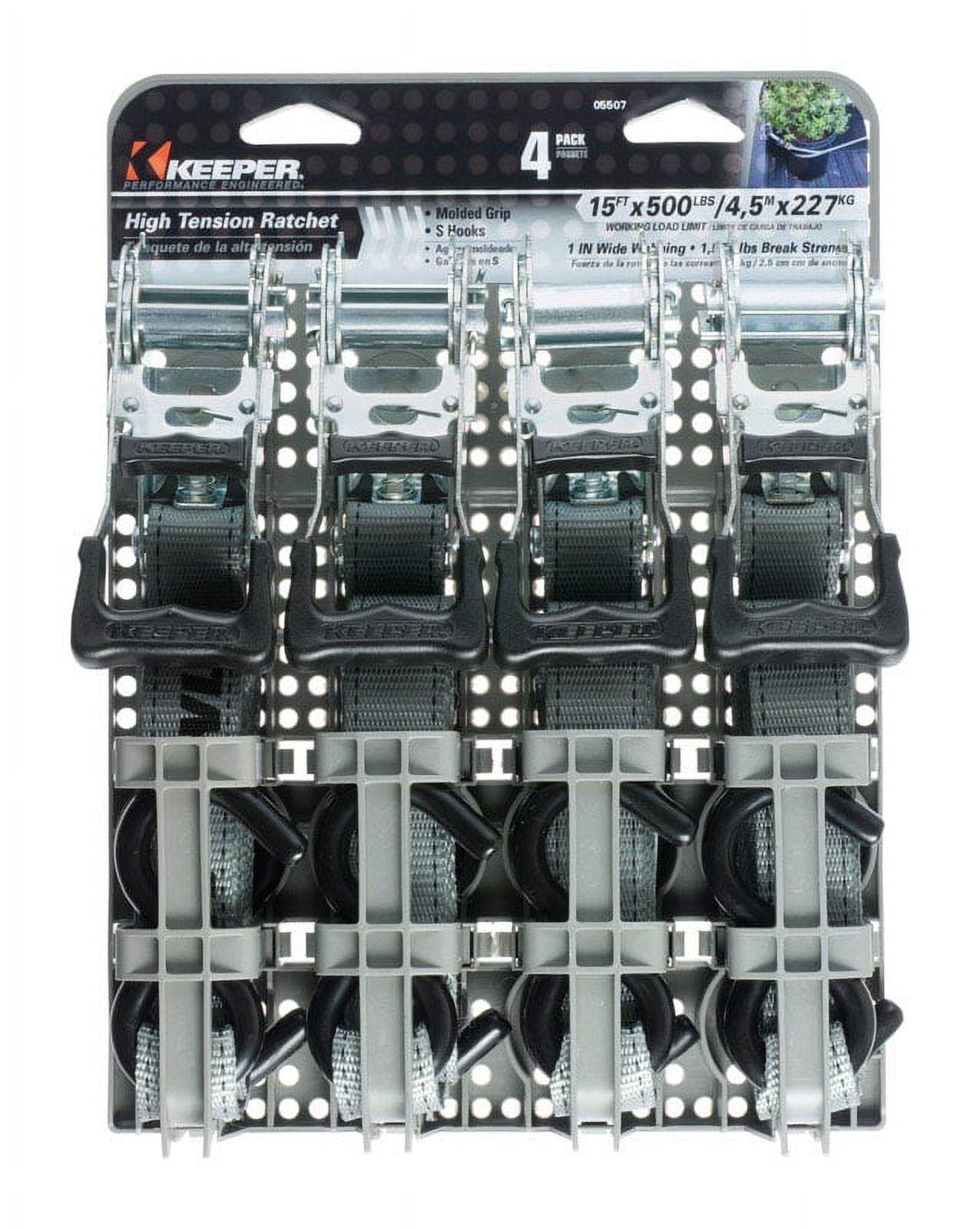 Keeper 8871915 15 ft. L x 500 lbs Tie Down Strap, Gray - Pack of 4 ...