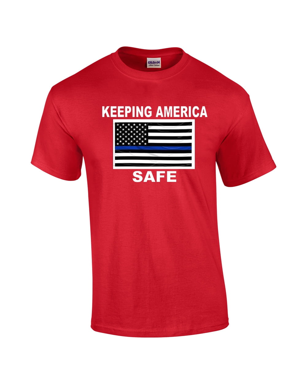 Keeping America Safe Blue Line American Flag Short Sleeve T-shirt-Red ...