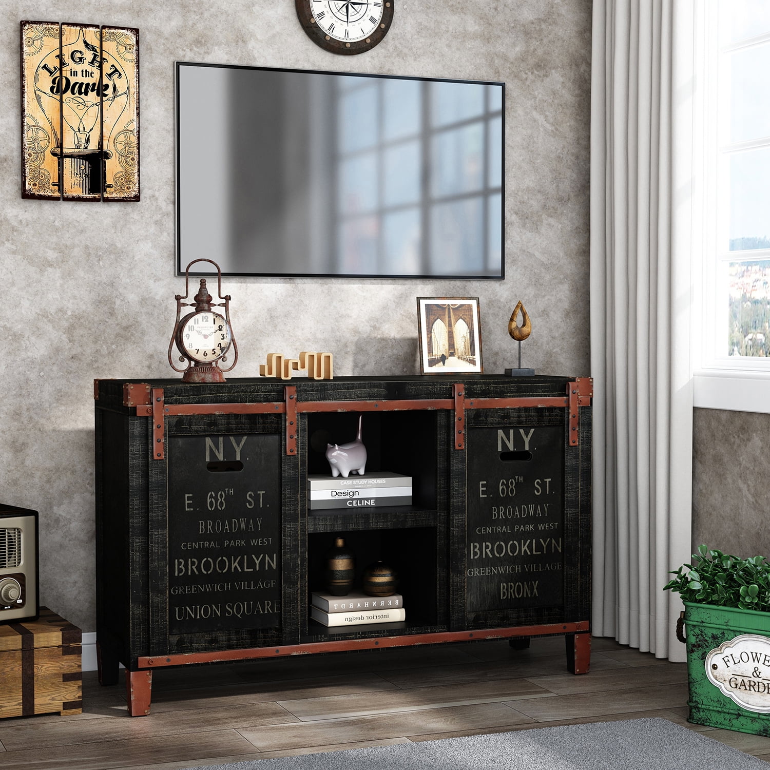 Keepoman Buffet Server Sideboard Cabinet with Sliding Barn Doors and ...