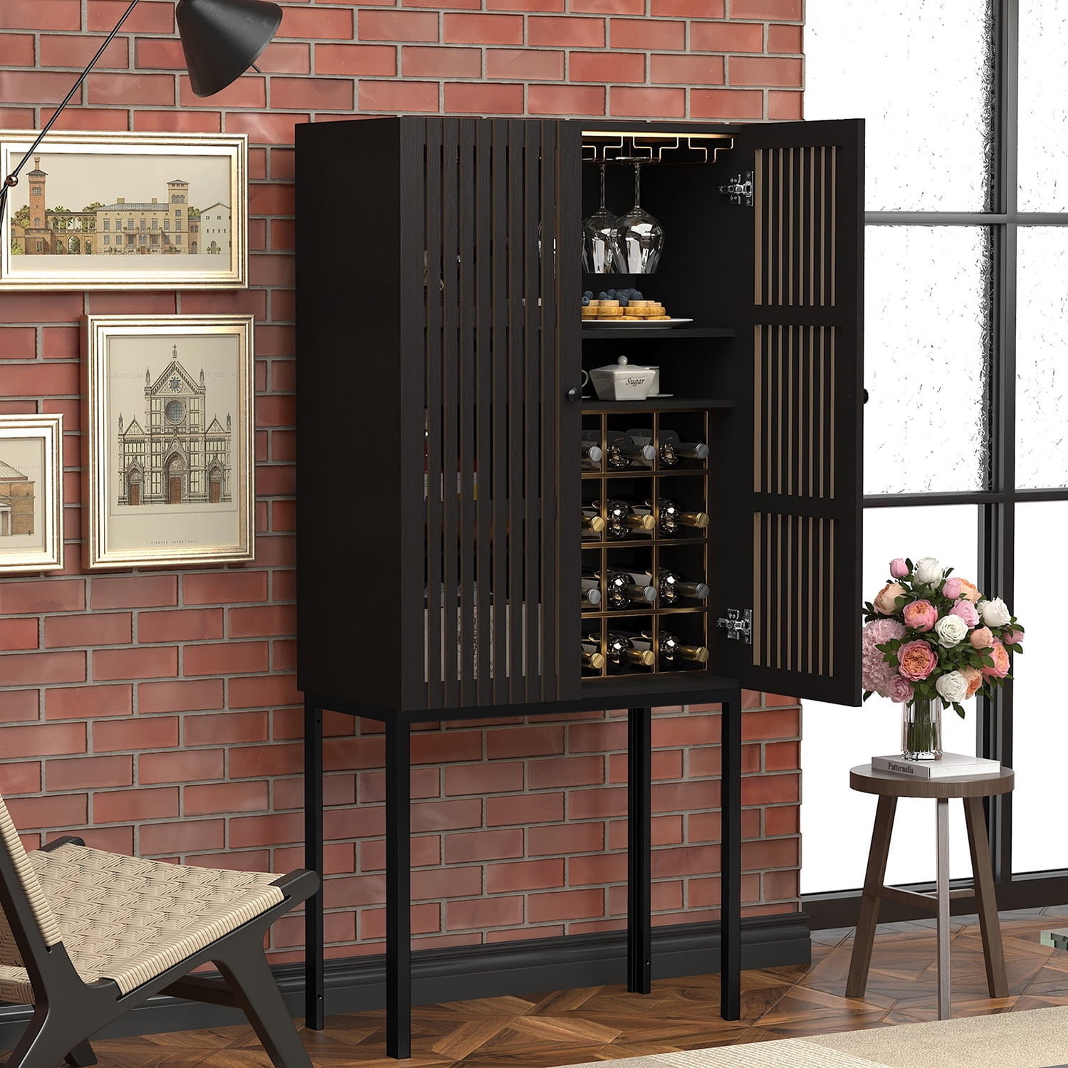 Keepoman Buffet Storage Sideboard with Tall Legs and Removable Wine ...