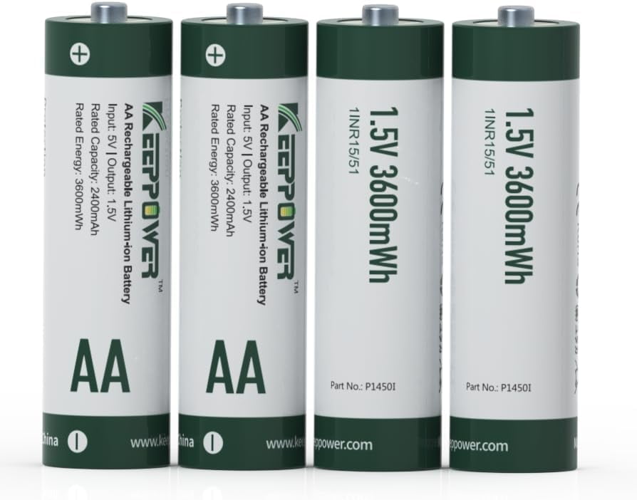 Keeppower Li-ion AA Rechargeable Batteries 1.5V 3600mWh Lithium Double ...