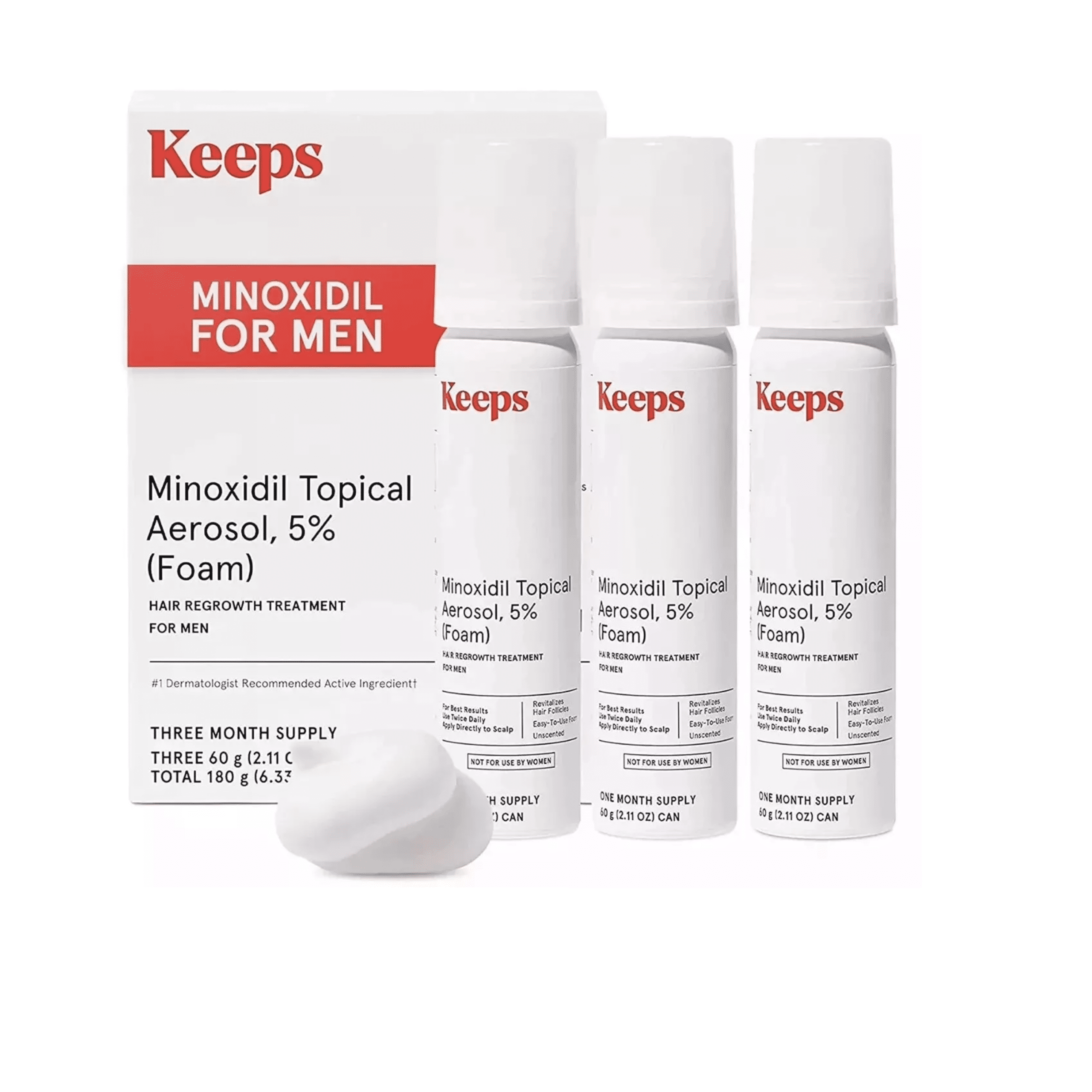 Keeps Extra Strength Minoxidil for Men Topical Aerosol Foam 5%, Hair ...