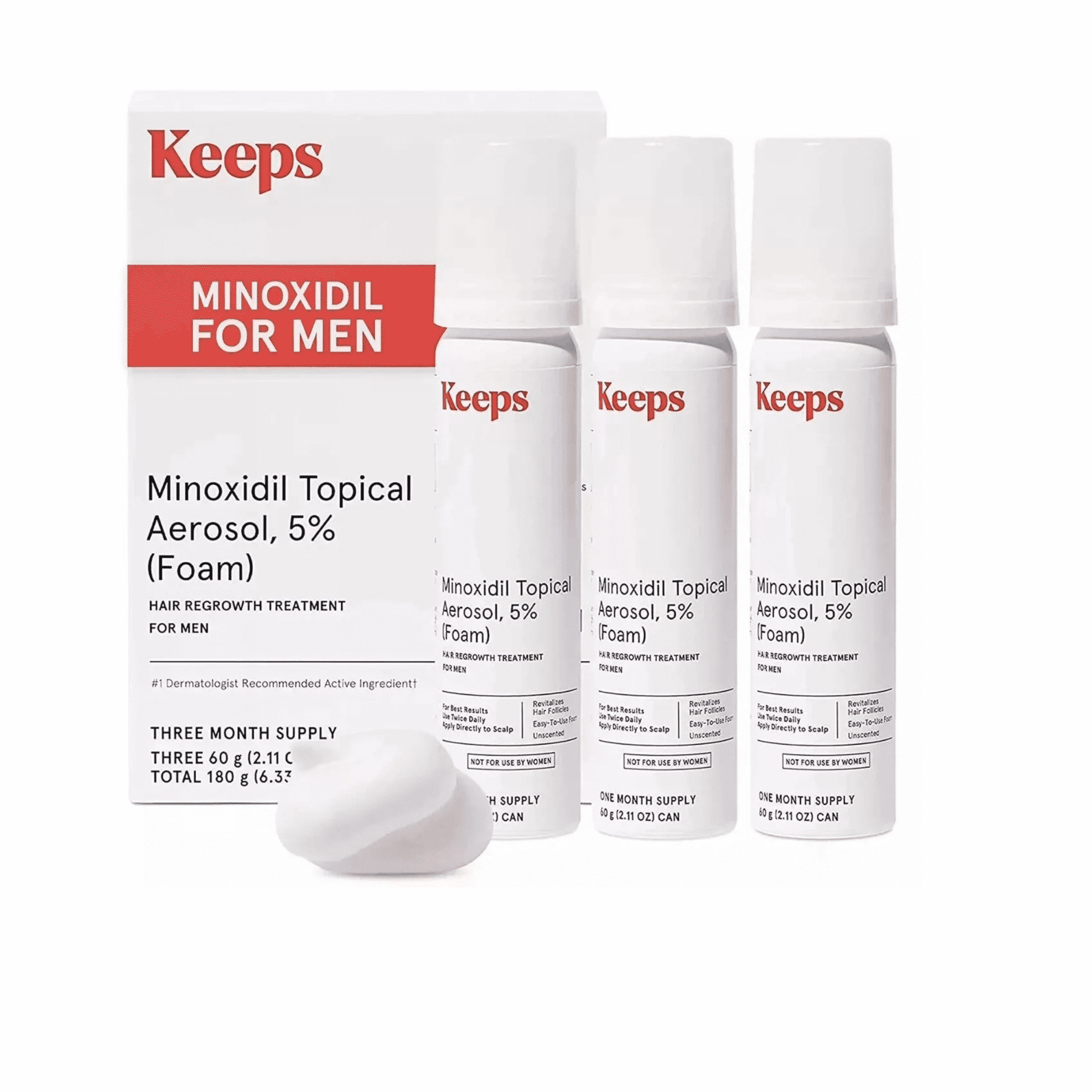 Keeps Men's Minoxidil Topical Aerosol Foam Hair Loss Treatment, 3 Month ...