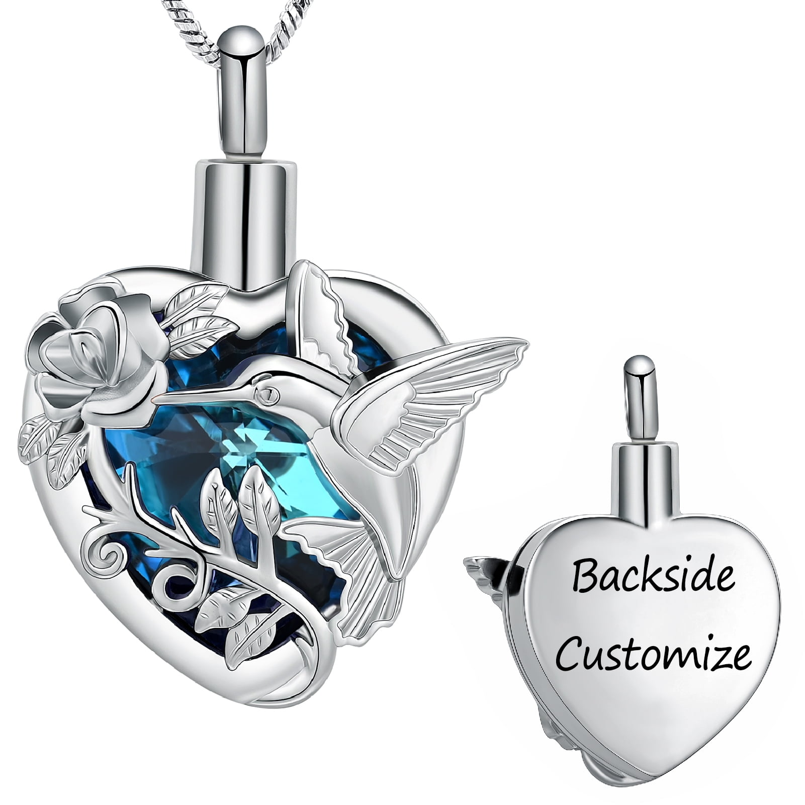 Keepsake Crystal Heart with Hummingbird Pendent for Ashes and Chain ...