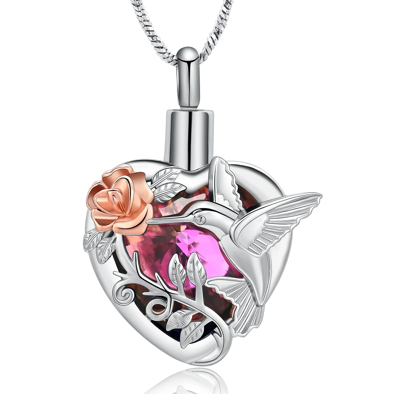 Keepsake Crystal Heart with Hummingbird Pendent for Ashes and Chain ...