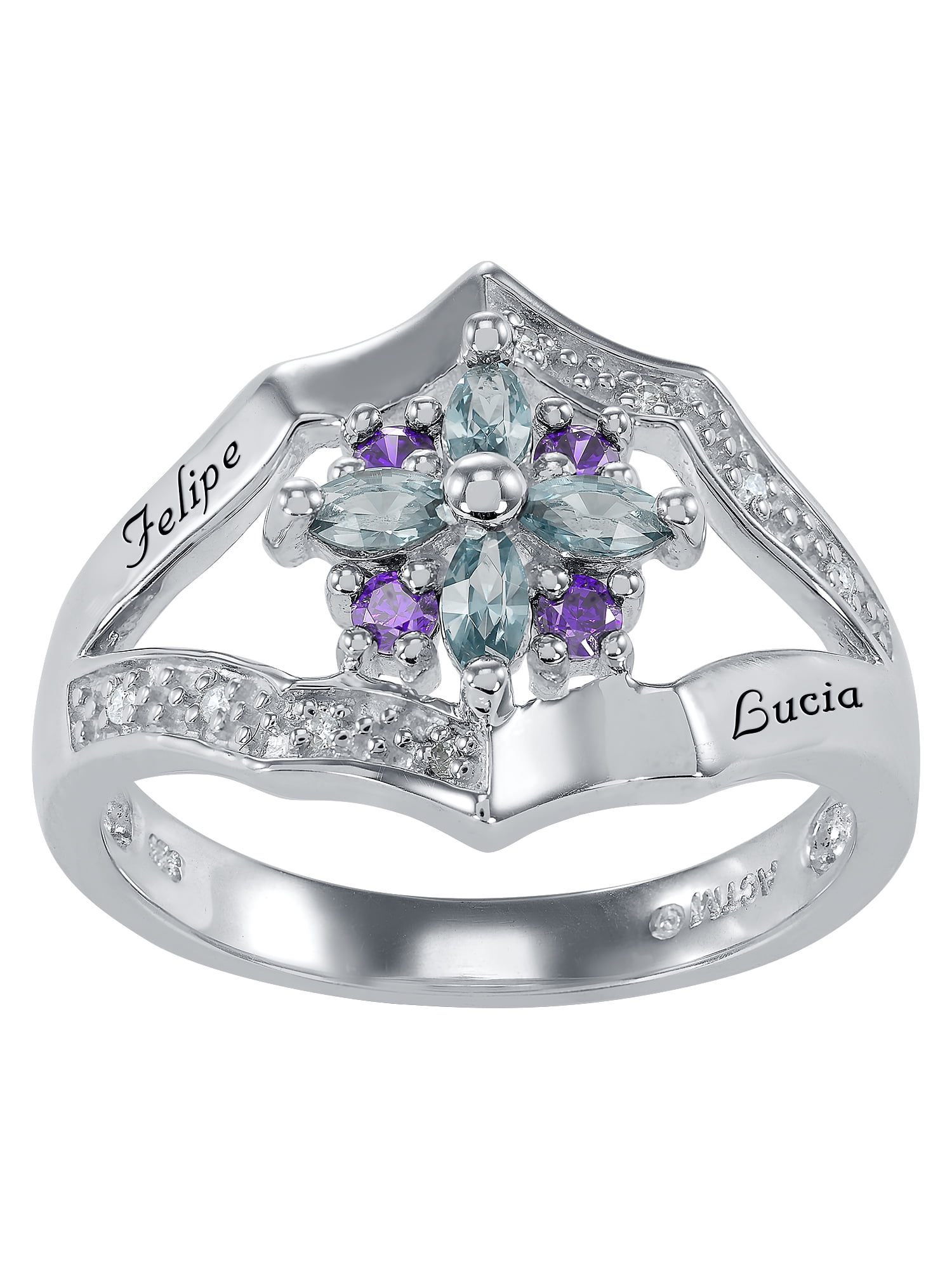 Keepsake Personalized Family Jewelry Simulated Birthstone Women's Bellflower Ring in Sterling ...