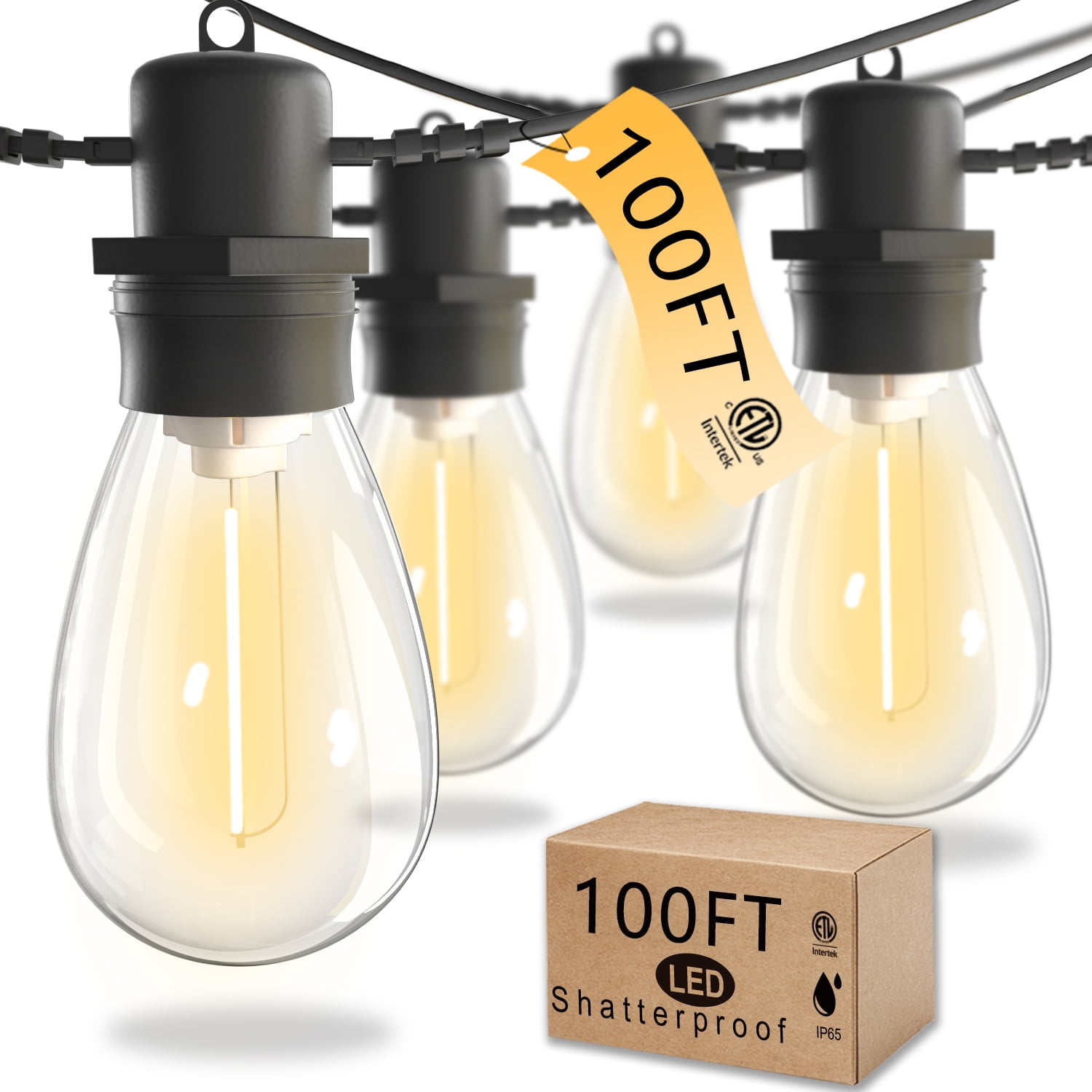 Keepsmile 100FT LED Outdoor String Lights with 30+2 Edison Shatterproof ...