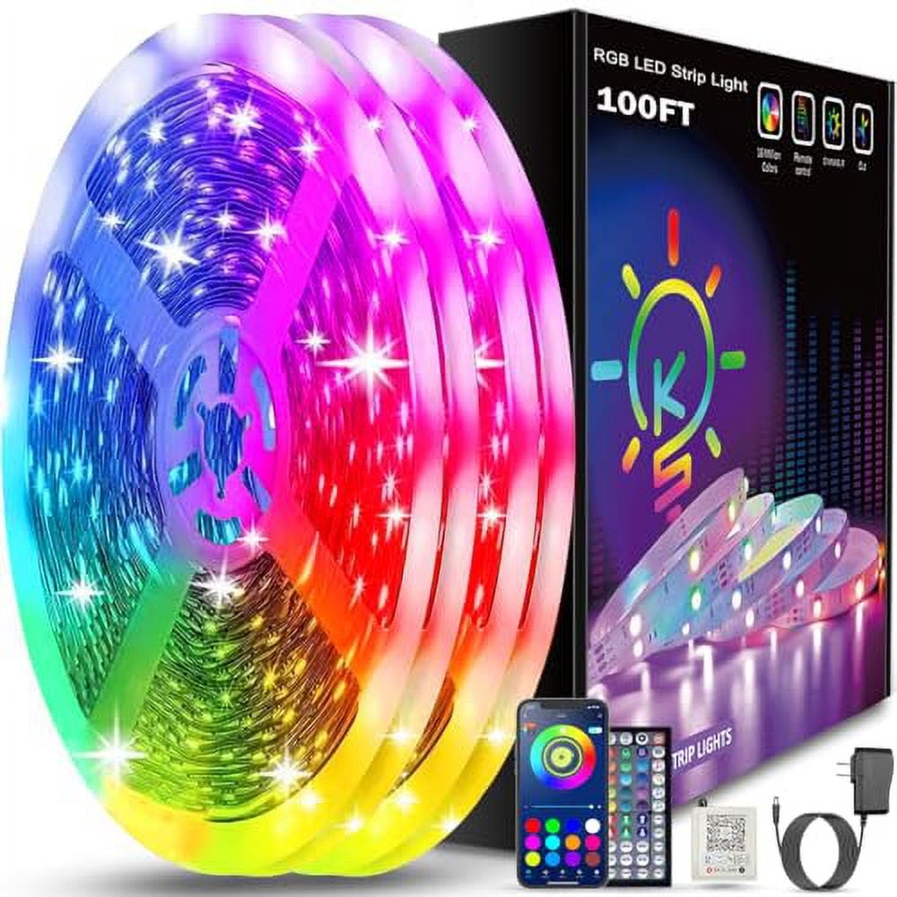 Keepsmile 100ft LED Strip Lights, Bluetooth RGB, Music Sync, Remote and ...