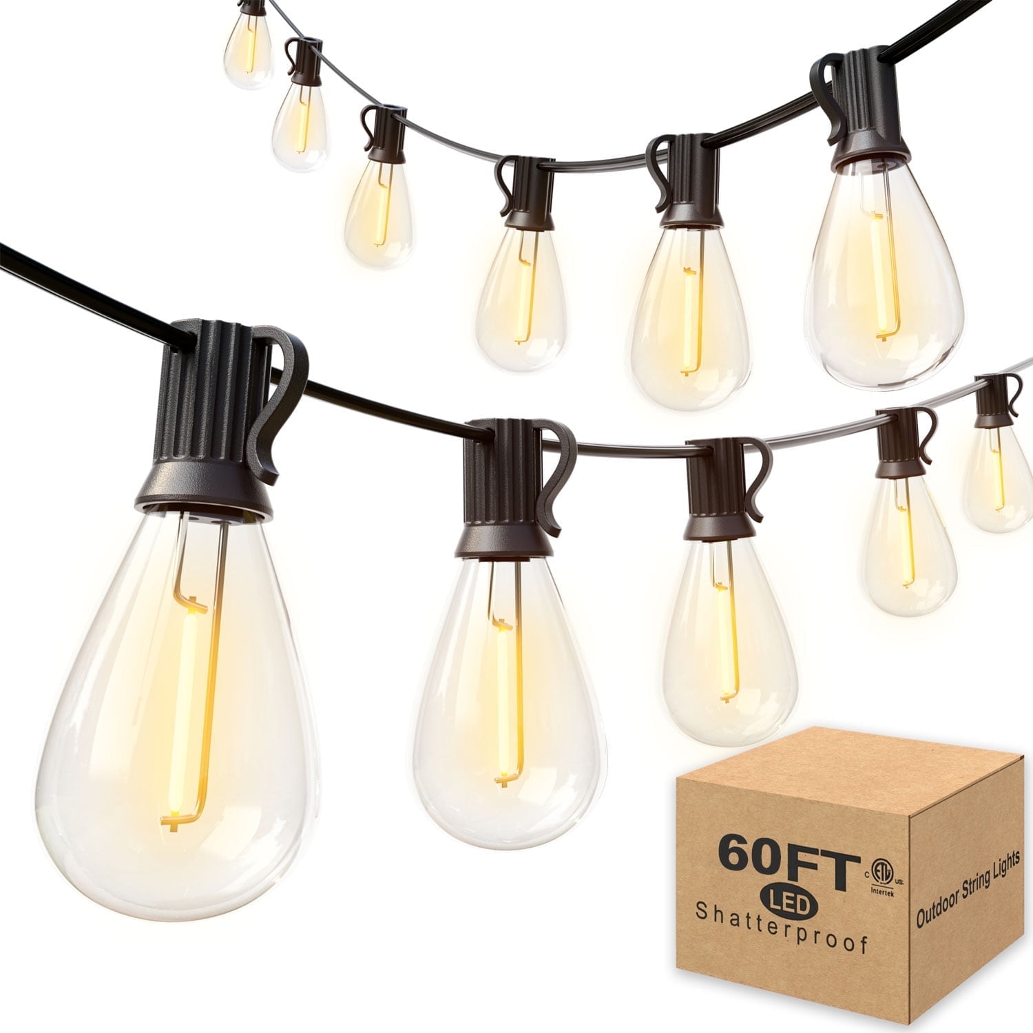 Keepsmile 59FT LED Outdoor String Lights with Edison Shatterproof Bulbs ...