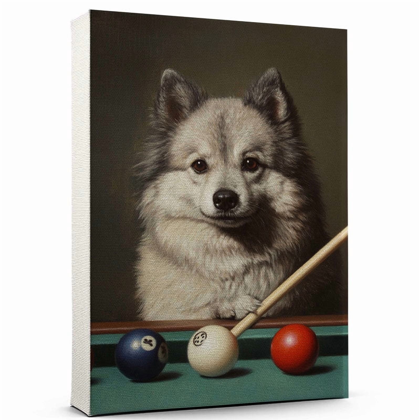 Keeshond Cute Dog Billiards Stretched Canvas Size 8x12 – Retro Keeshond ...