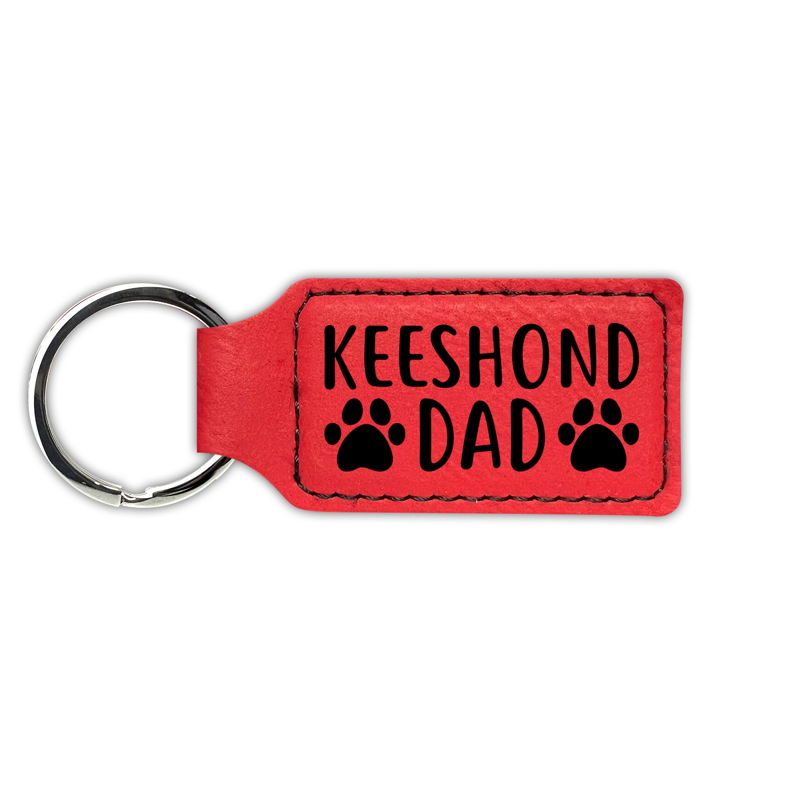 Keeshond Dad Keychain Leatherette Rectangle - Laser Engraved - Many Colors - Key Chain Ring ...