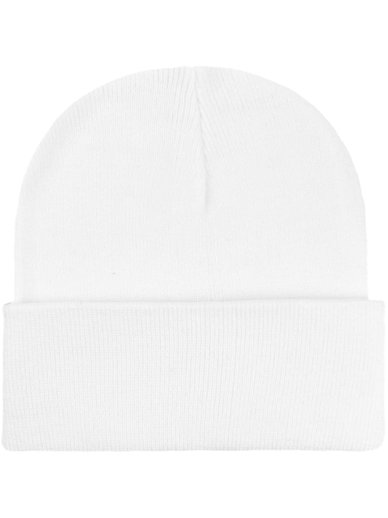 Keevoom Beanie Hat, White Cuffed Plain Knit Winter Hat, Unisex Cozy Ski ...