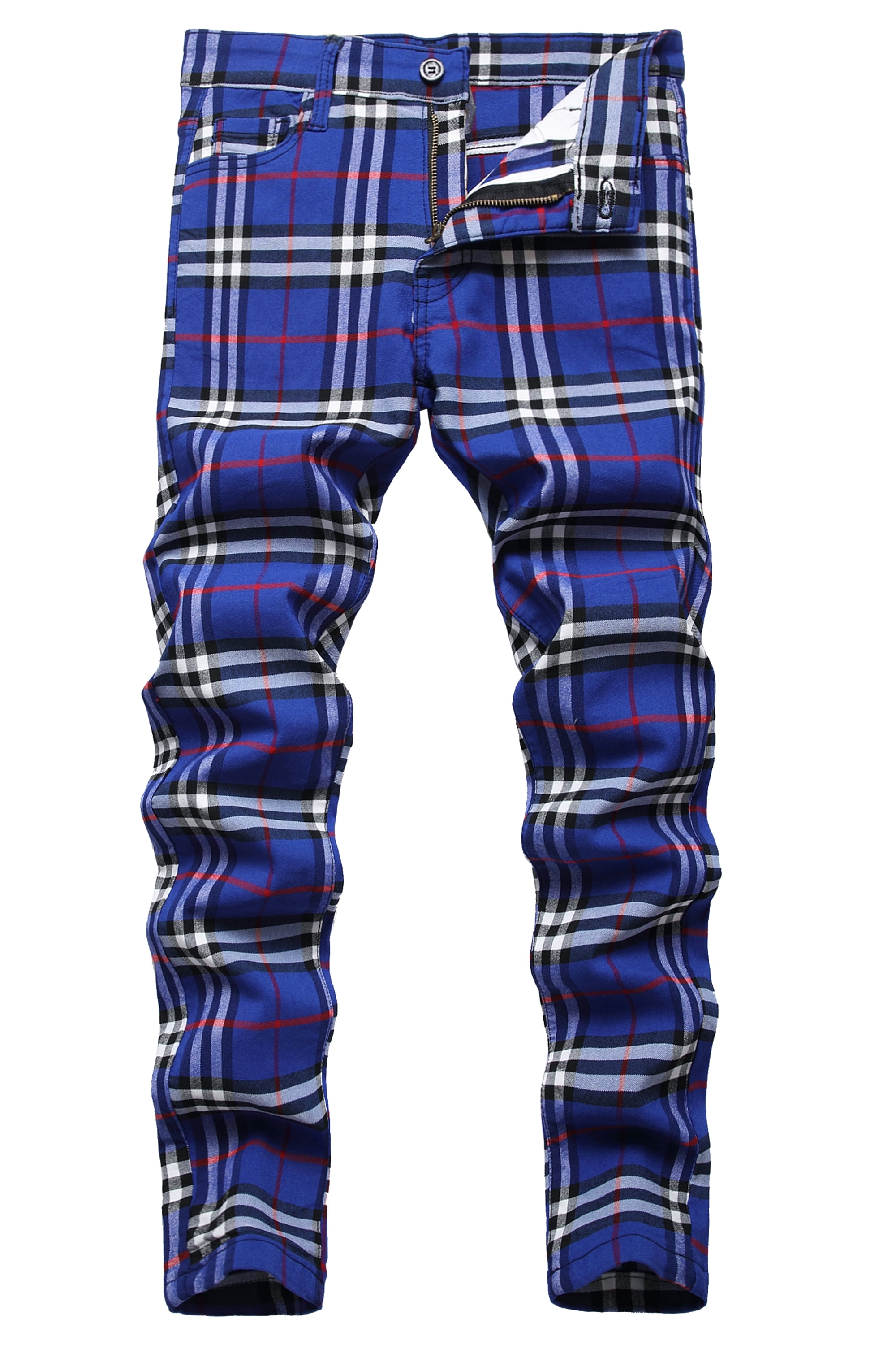 Keevoom Boys Dress Pants School Uniform Plaid Chino Skinny Fit Stretch ...
