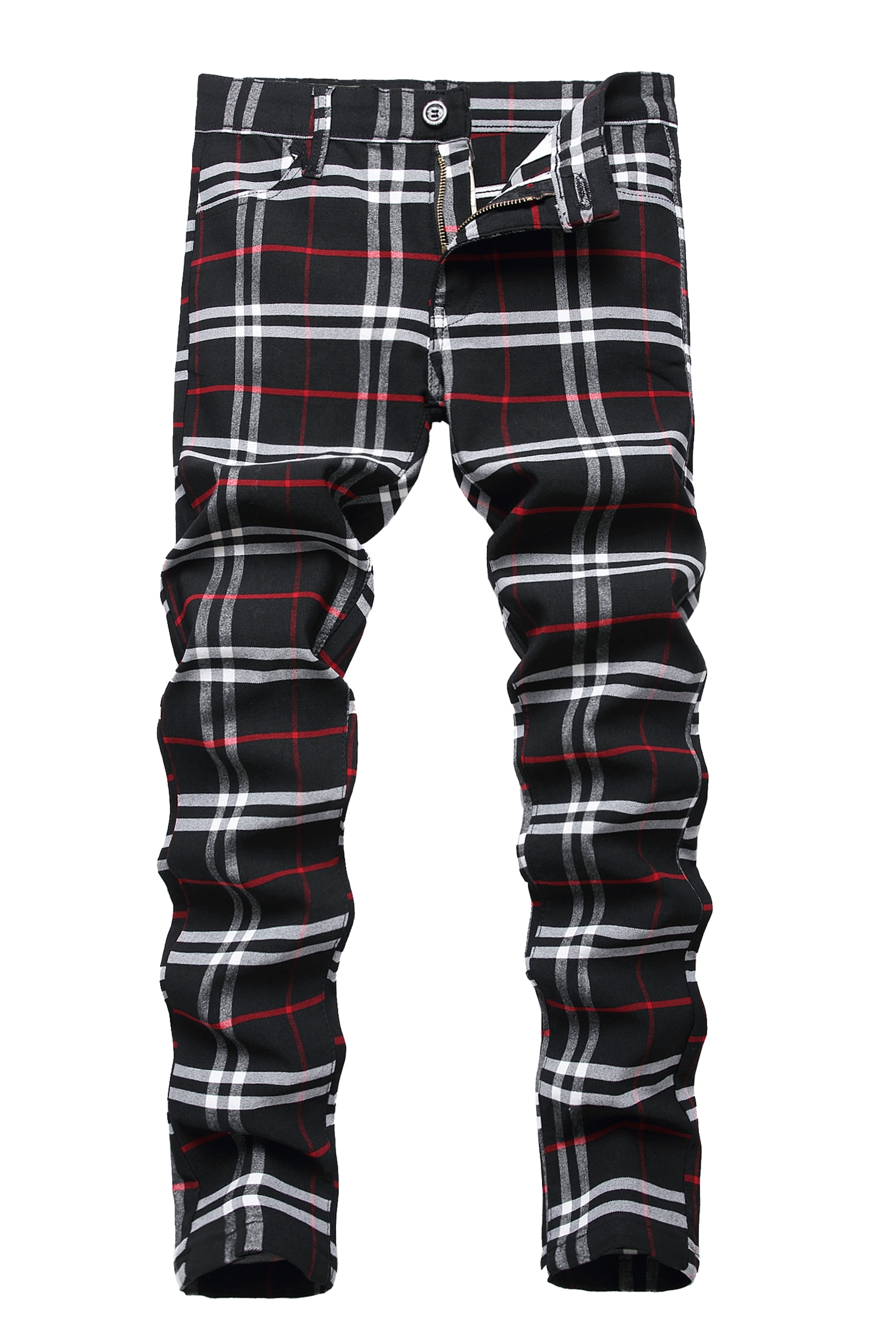 Keevoom Boys Dress Pants School Uniform Plaid Chino Skinny Fit Stretch ...