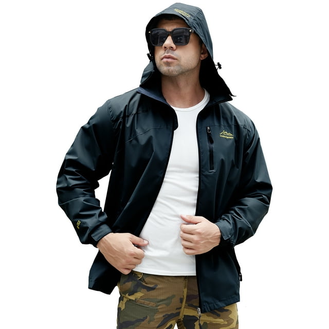 Keevoom Mens Hooded Waterproof Rain Jacket Lightweight Outdoor ...