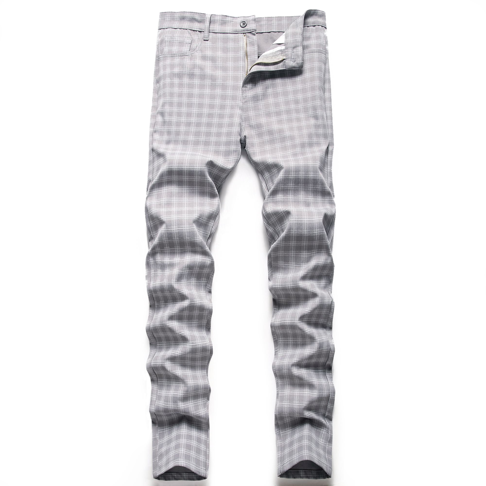Keevoom Mens Slim Fit Dress Pants Casual Stretch Flat-Front Plaid ...