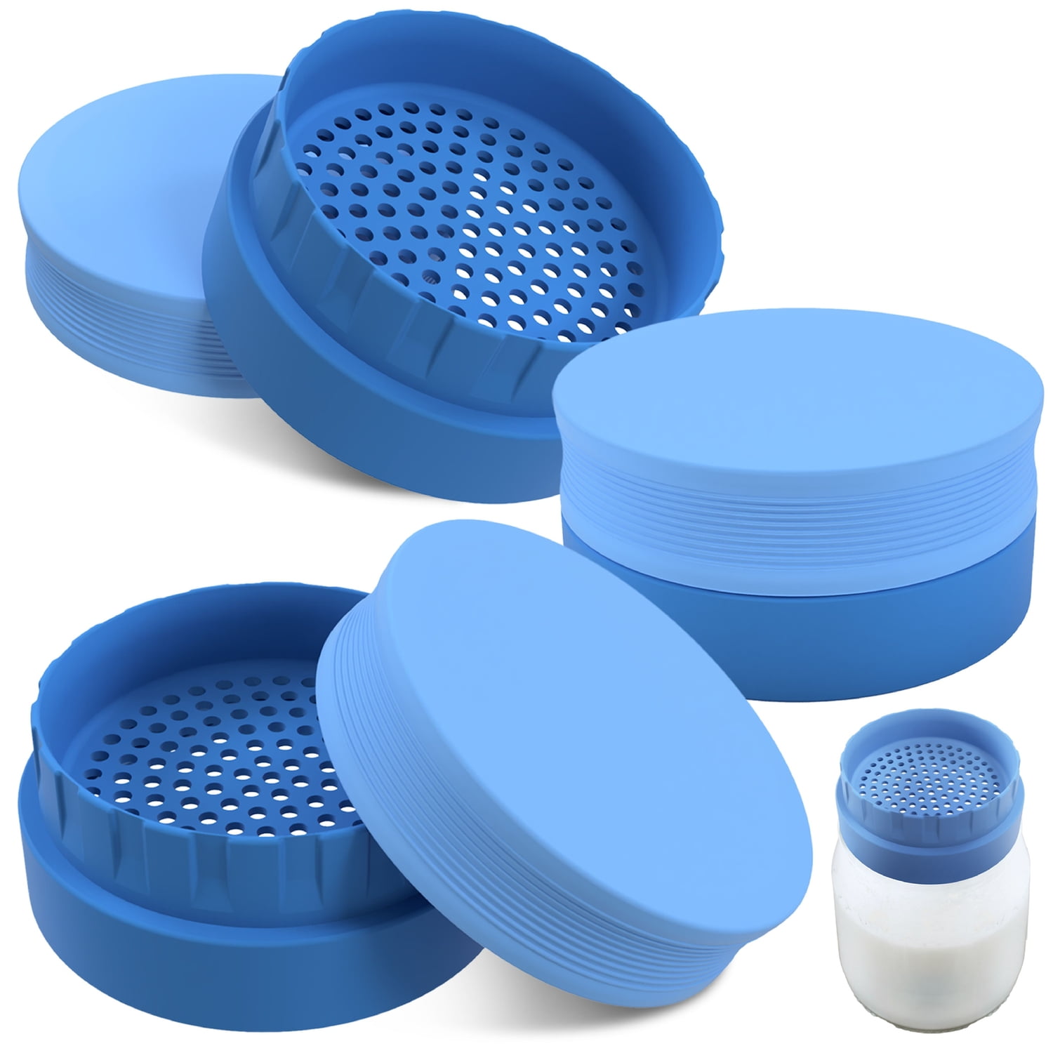 IMPRESA Mason Jar Strainer Lids - Blue, Pack of 3 Clog-Free Drainage ...