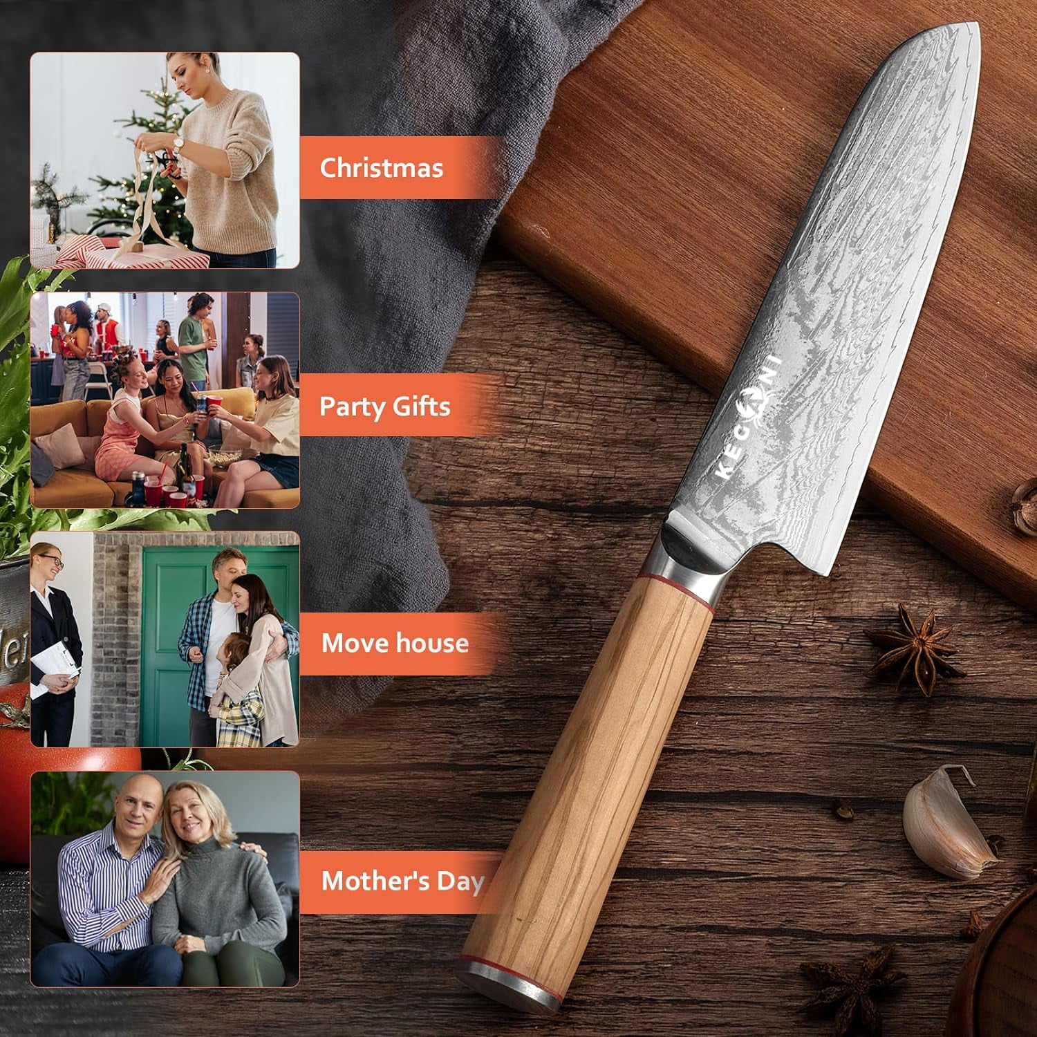 Kegani 7 Inch Santoku Knife - Professional Japanese Chef's Knife, 67 ...