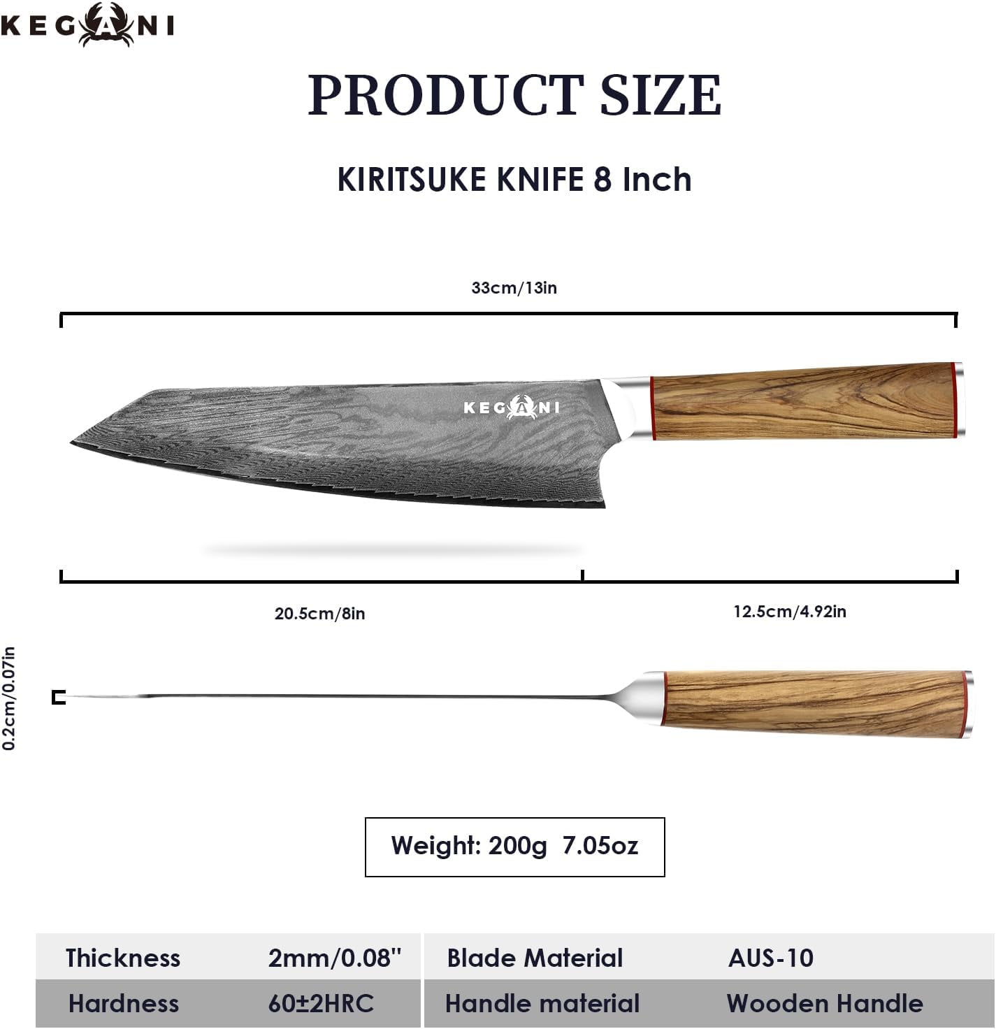 Kegani Kiritsuke Knife - 8 Inch Professional Japanese Chef's Knife, 67 ...