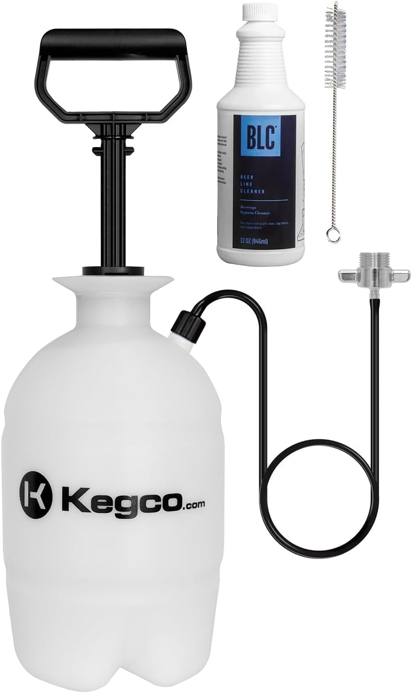 Kegco Deluxe Hand Pump Pressurized Keg Beer Cleaning Kit with 32 Ounce ...
