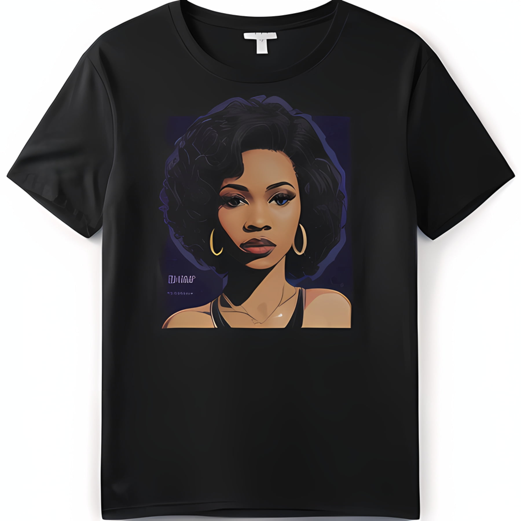 Kehinde Wiley Style Woman Cartoon Illustration Black T-Shirt twork ...