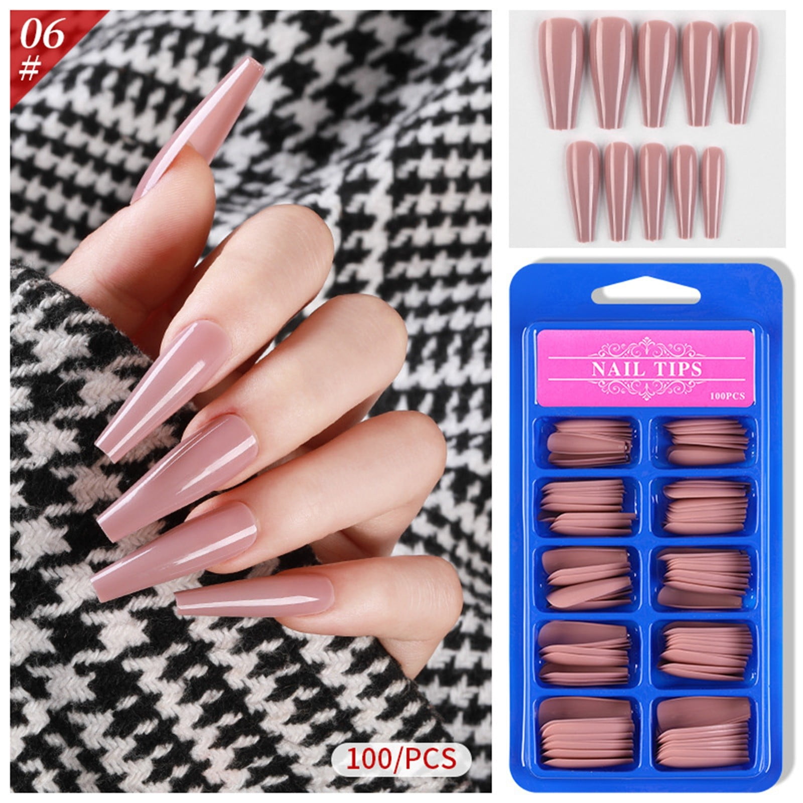 Kehuo 100pcs Long Fake Nails Full Cover False Nail Coffin Tips ...