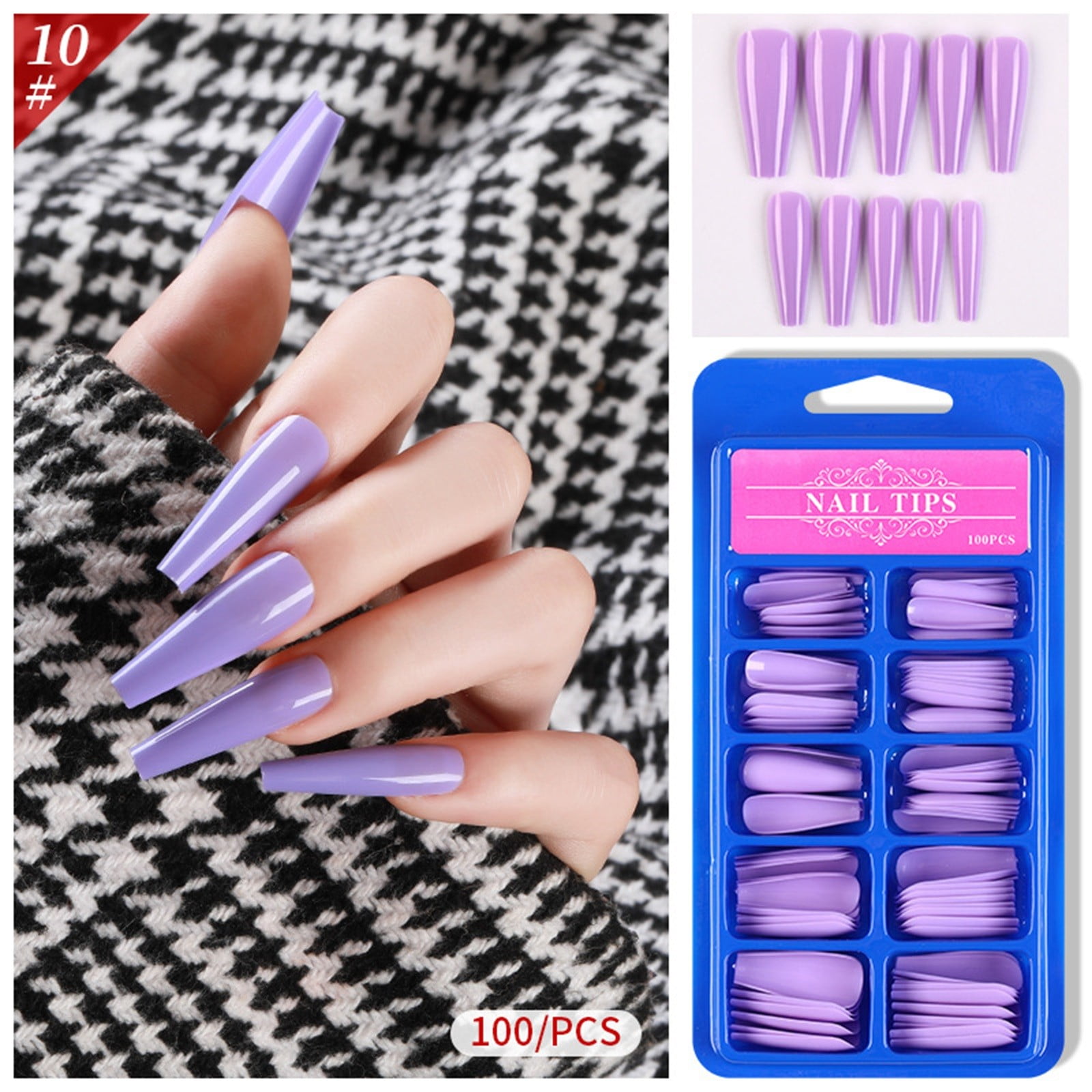 Kehuo 100pcs Long Fake Nails Full Cover False Nail Coffin Tips ...