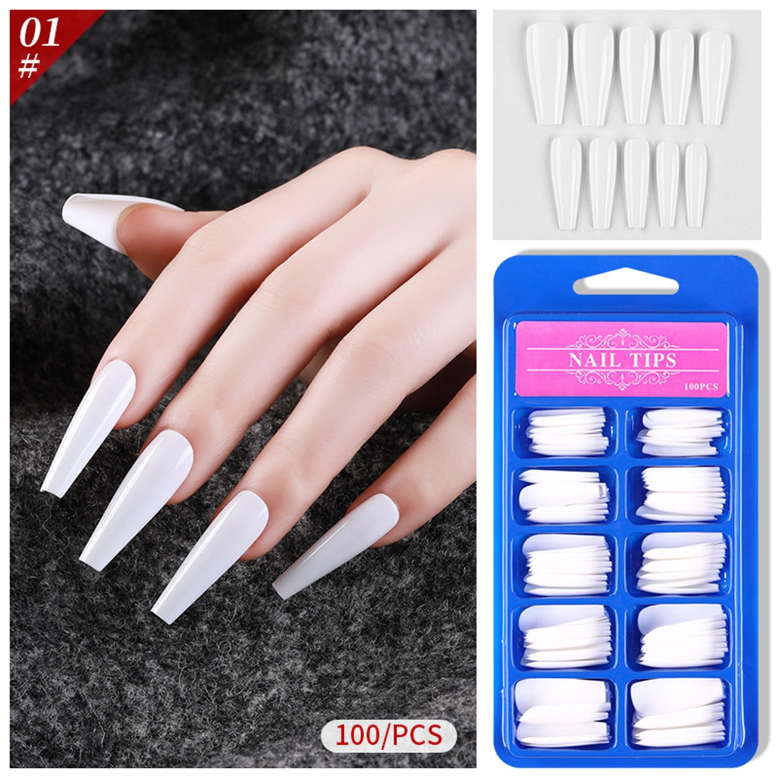 Kehuo 100pcs Long Fake Nails Full Cover False Nail Coffin Tips