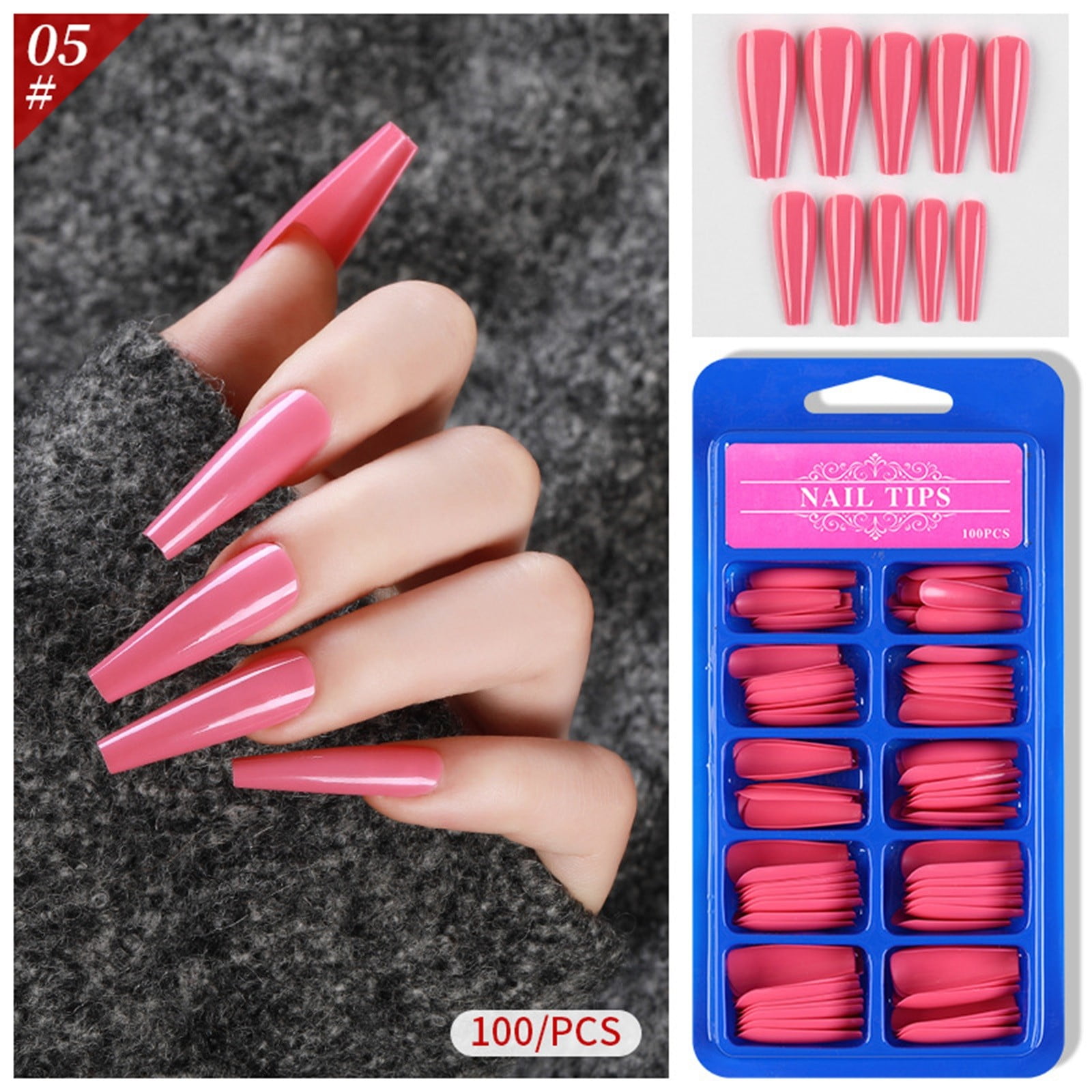 Kehuo 100pcs Long Fake Nails Full Cover False Nail Coffin Tips